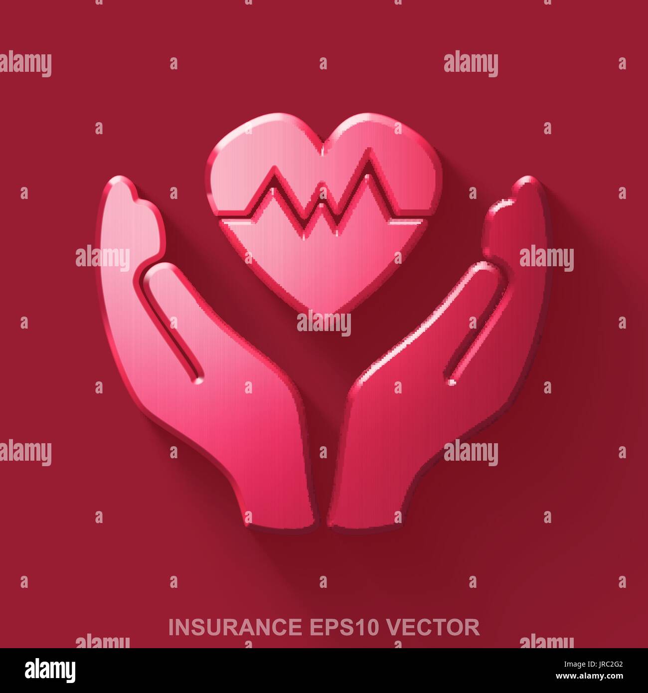 Flat metallic Insurance 3D icon. Red Glossy Metal Heart And Palm on Red ...