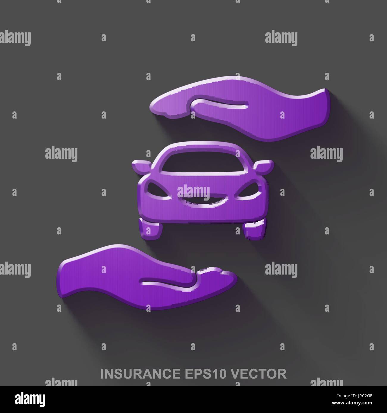 Flat metallic Insurance 3D icon. Purple Glossy Metal Car And Palm on ...