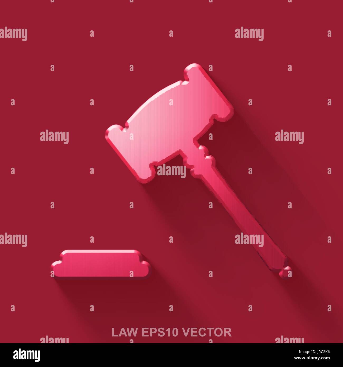 Flat metallic law 3D icon. Red Glossy Metal Gavel on Red background ...