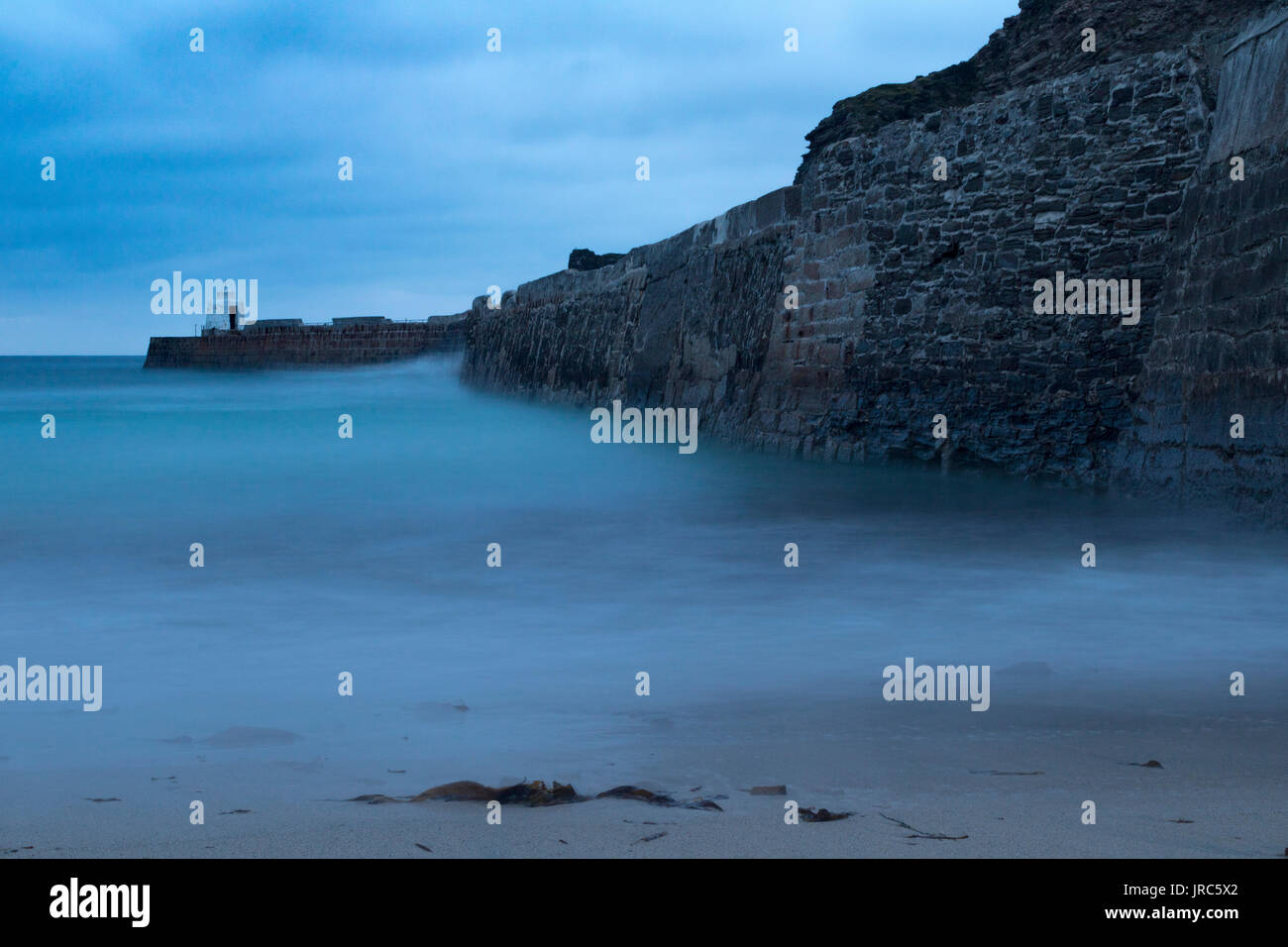 Detail of Portreath Harbour Wall and Waves at Evening High Tide - Long ...