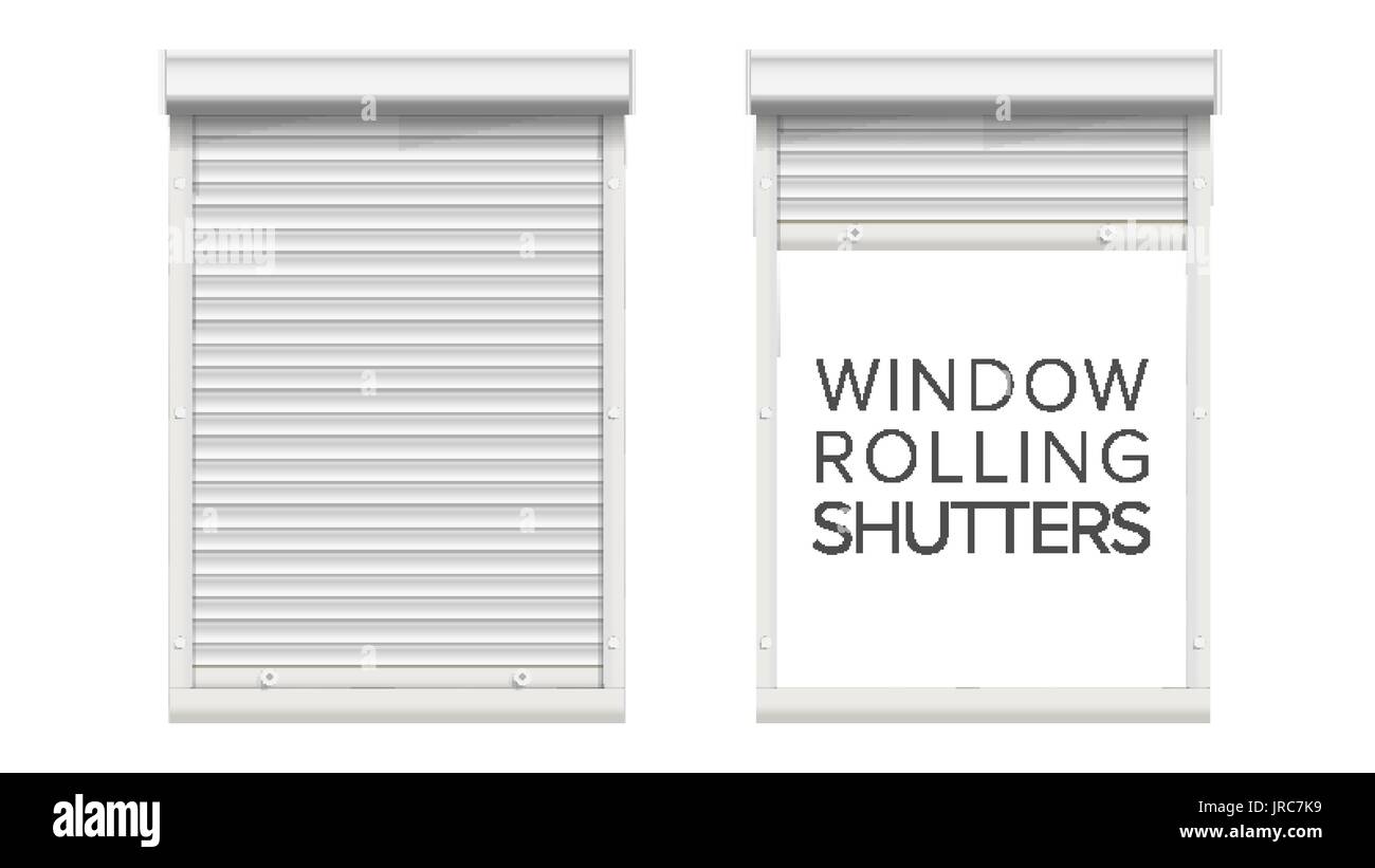 Window With Rolling Shutters Vector. Opened And Closed. Front View ...