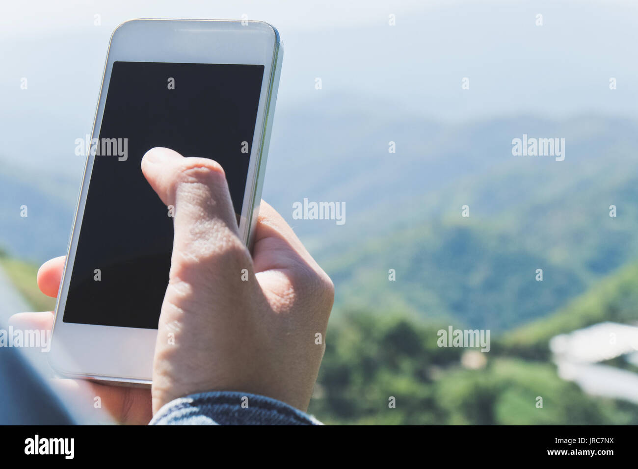 communication technology,close up of hand typing on phone Stock Photo ...