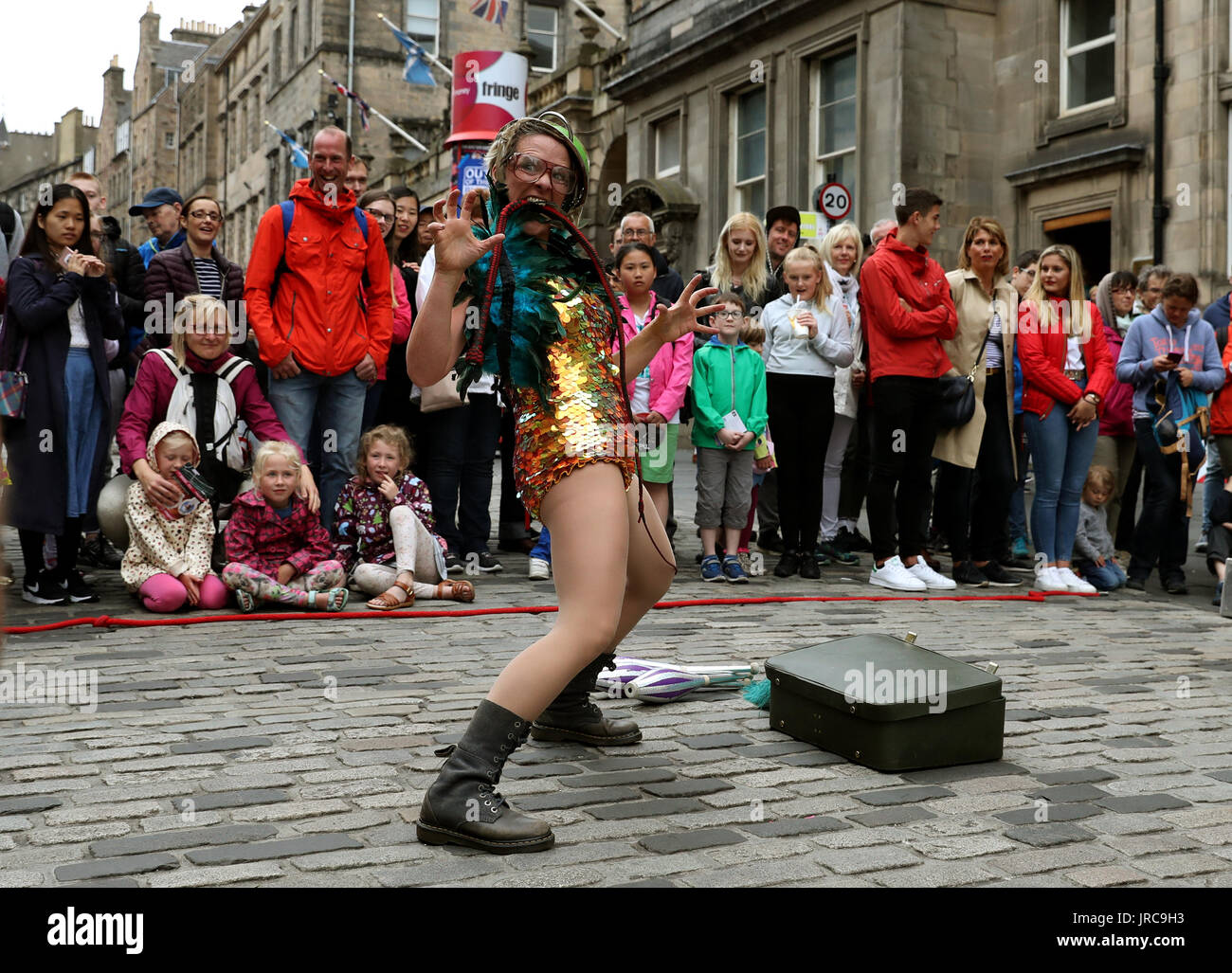 Street performer Able Mable during her act on the Royal Mile in ...