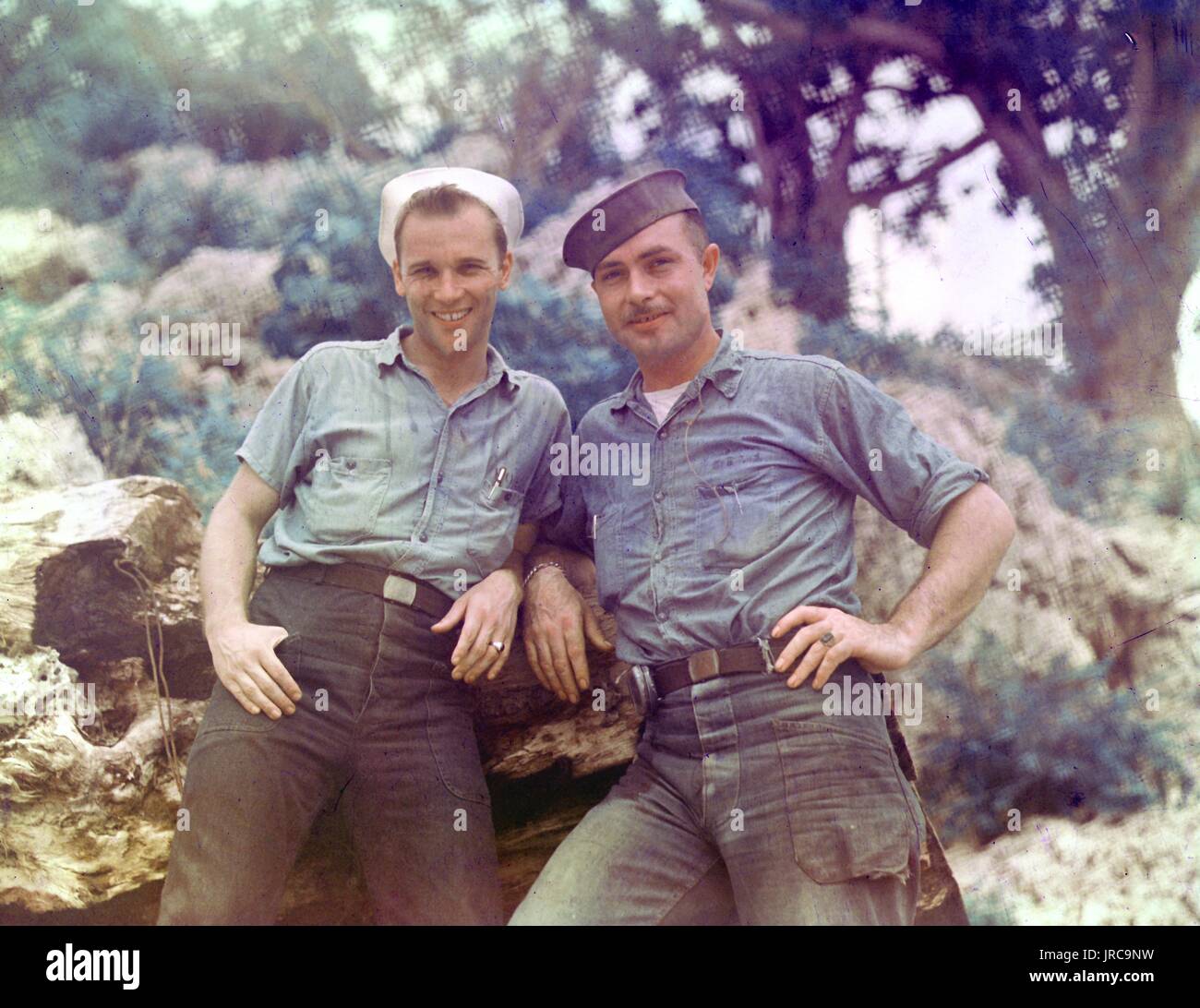 True color photograph of two United States Navy sailors during World ...