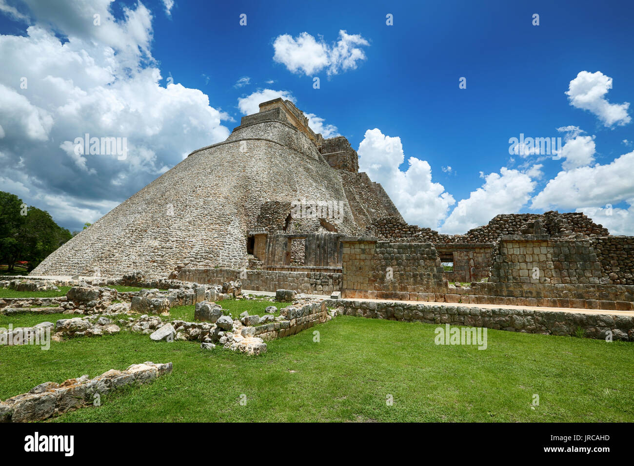 Pyramid of the Magician and The Ball Game Field, Mayan archaeological ...
