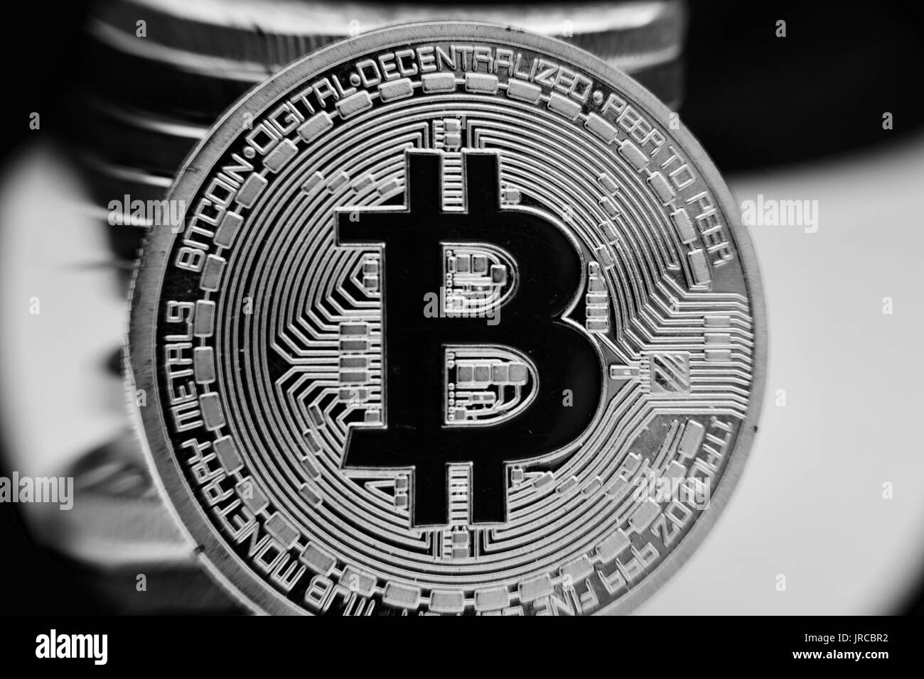 Digital currency physical metal bitcoin coin. Virtual cash concept ...