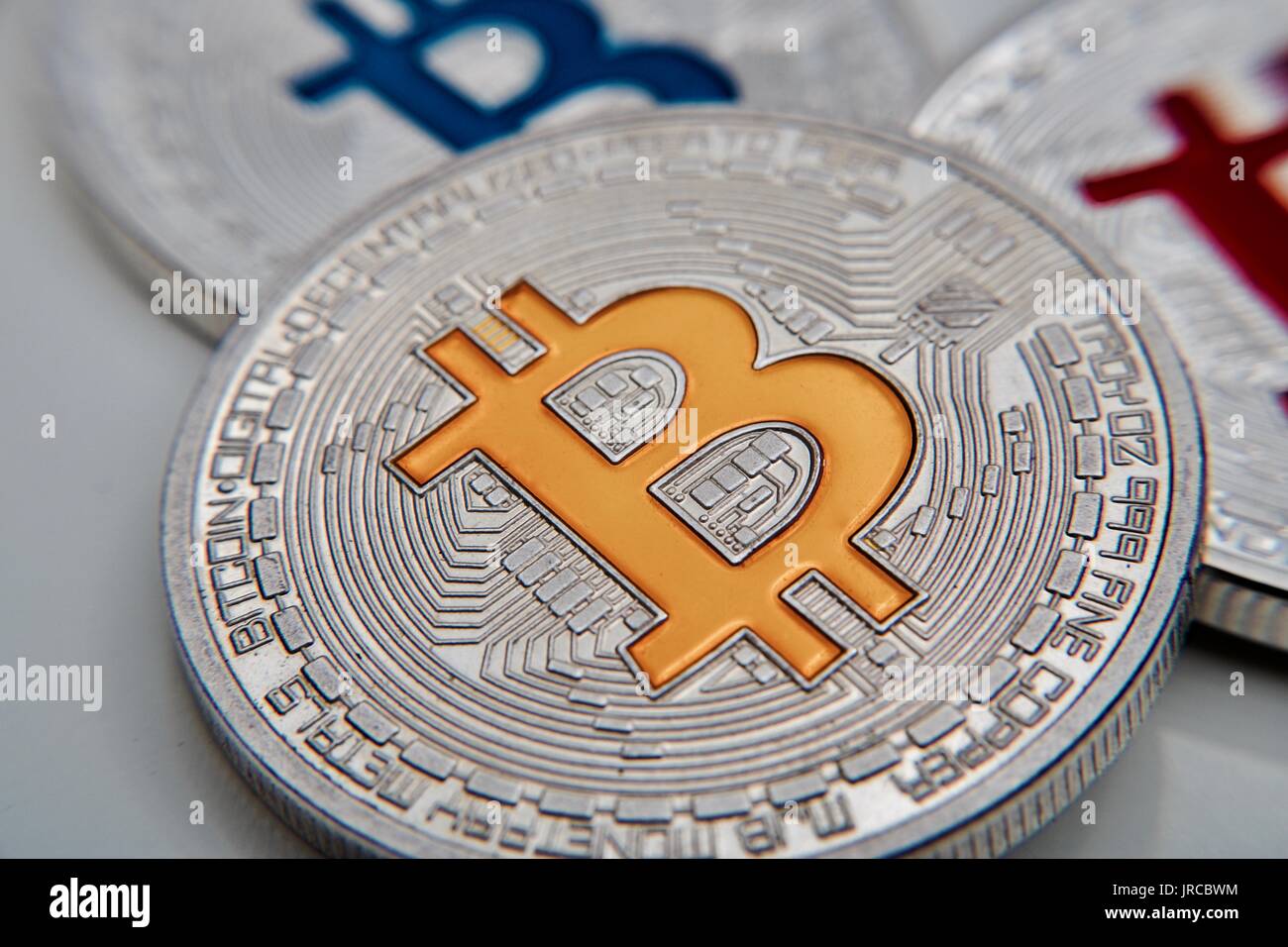 Digital currency physical metal bitcoin coin. Virtual cash concept ...