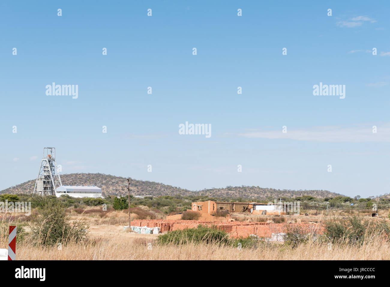 The headframe at the copper mine and a ruin at Kombat in the ...