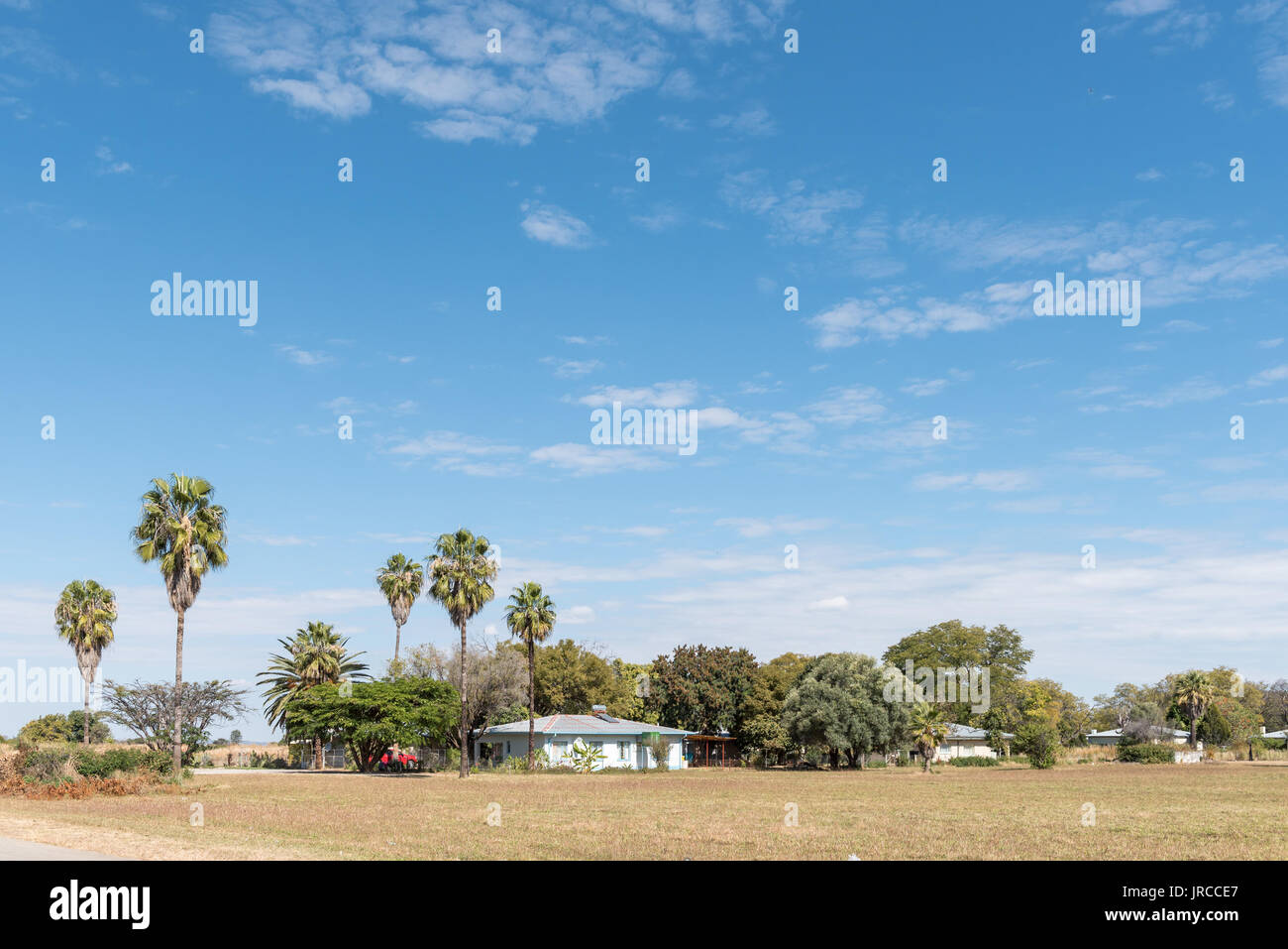 KOMBAT, NAMIBIA - JUNE 20, 2017: A street scene with houses in Kombat ...