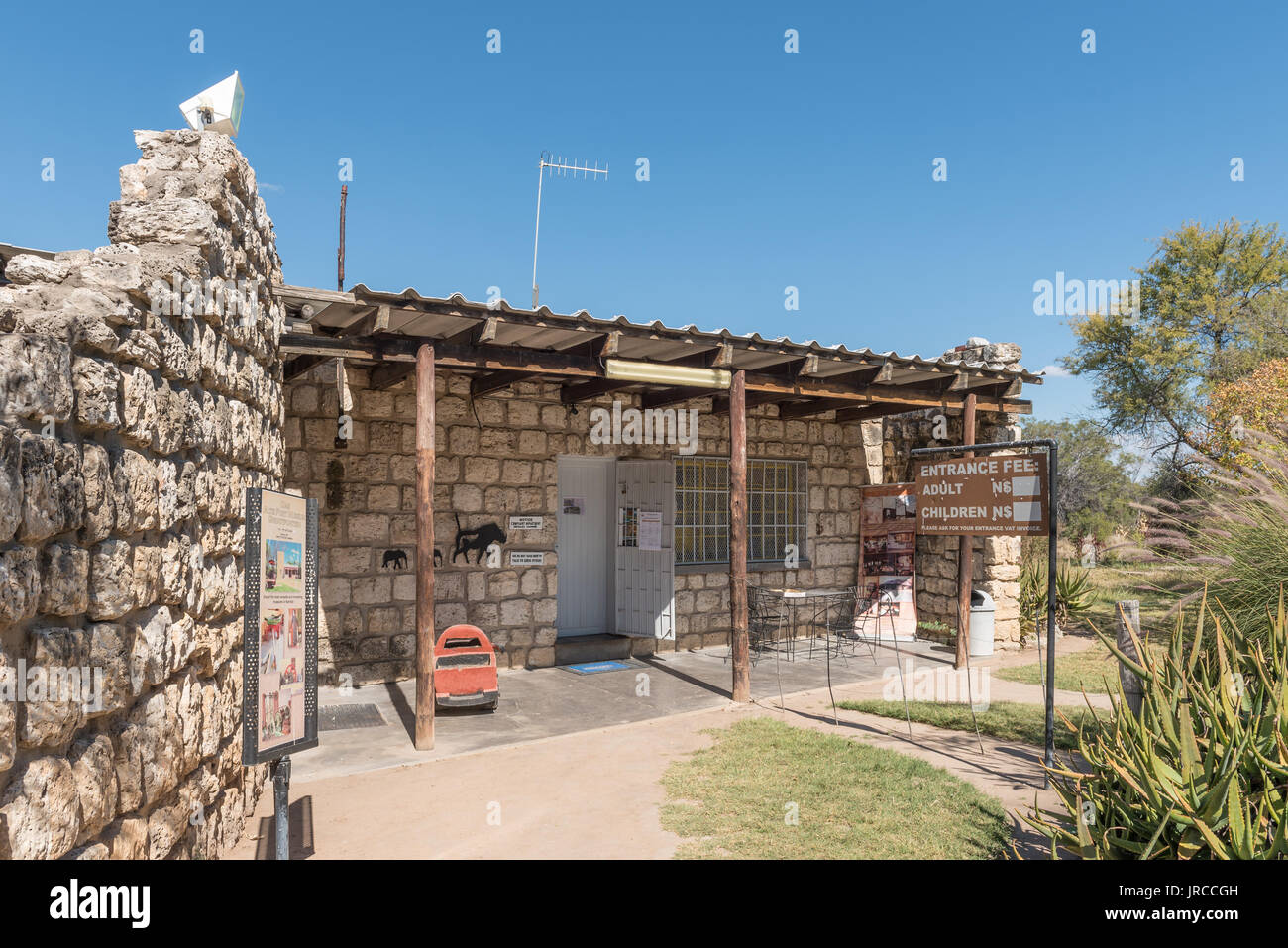 GROOTFONTEIN, NAMIBIA - JUNE 20, 2017: The reception office at the Hoba ...