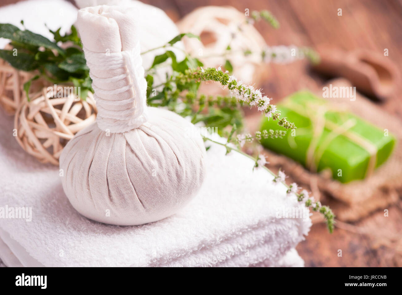 herbal compress balls for spa treatment Stock Photo - Alamy