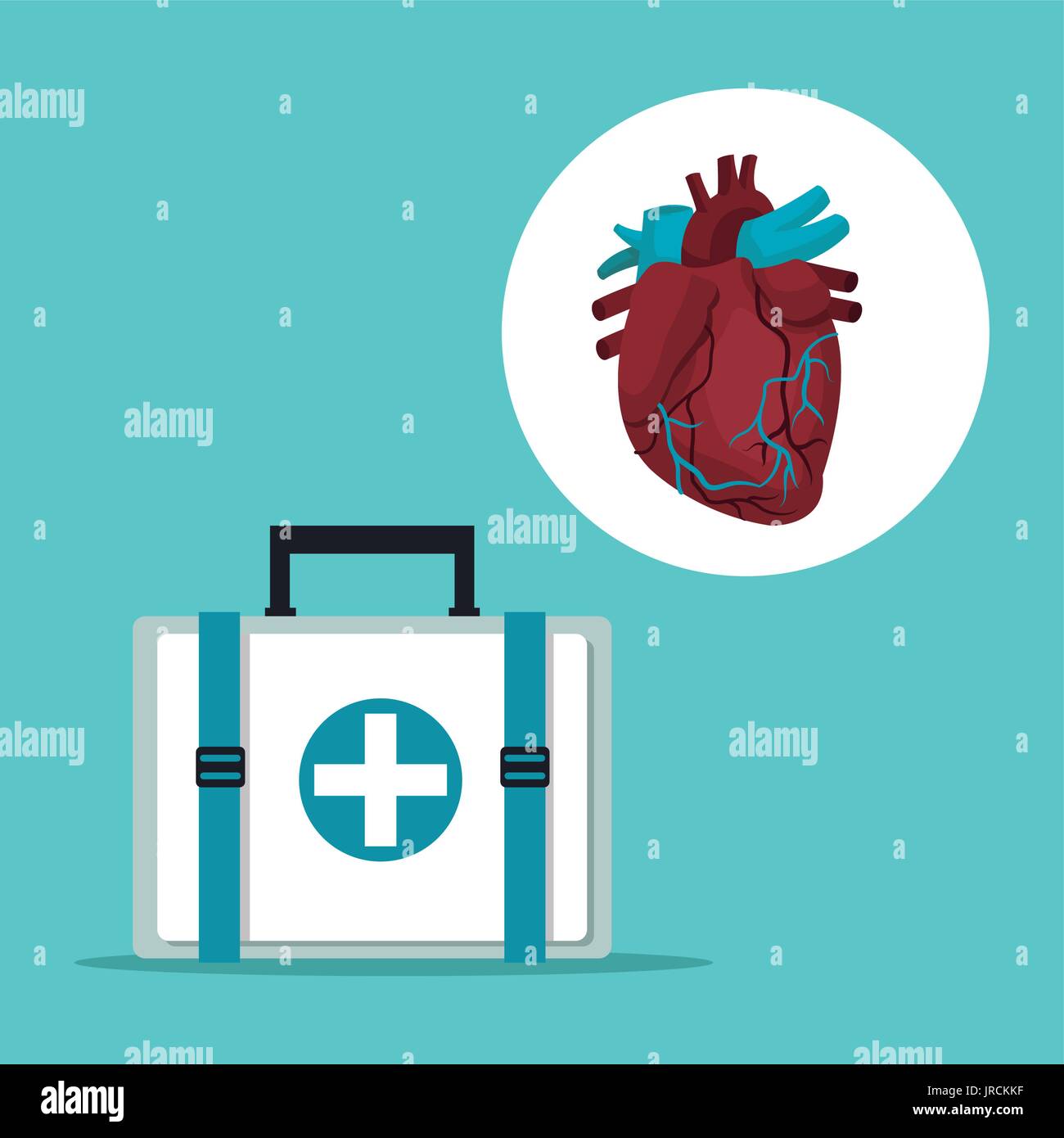 color background with first aid box with icon circular frame heart ...