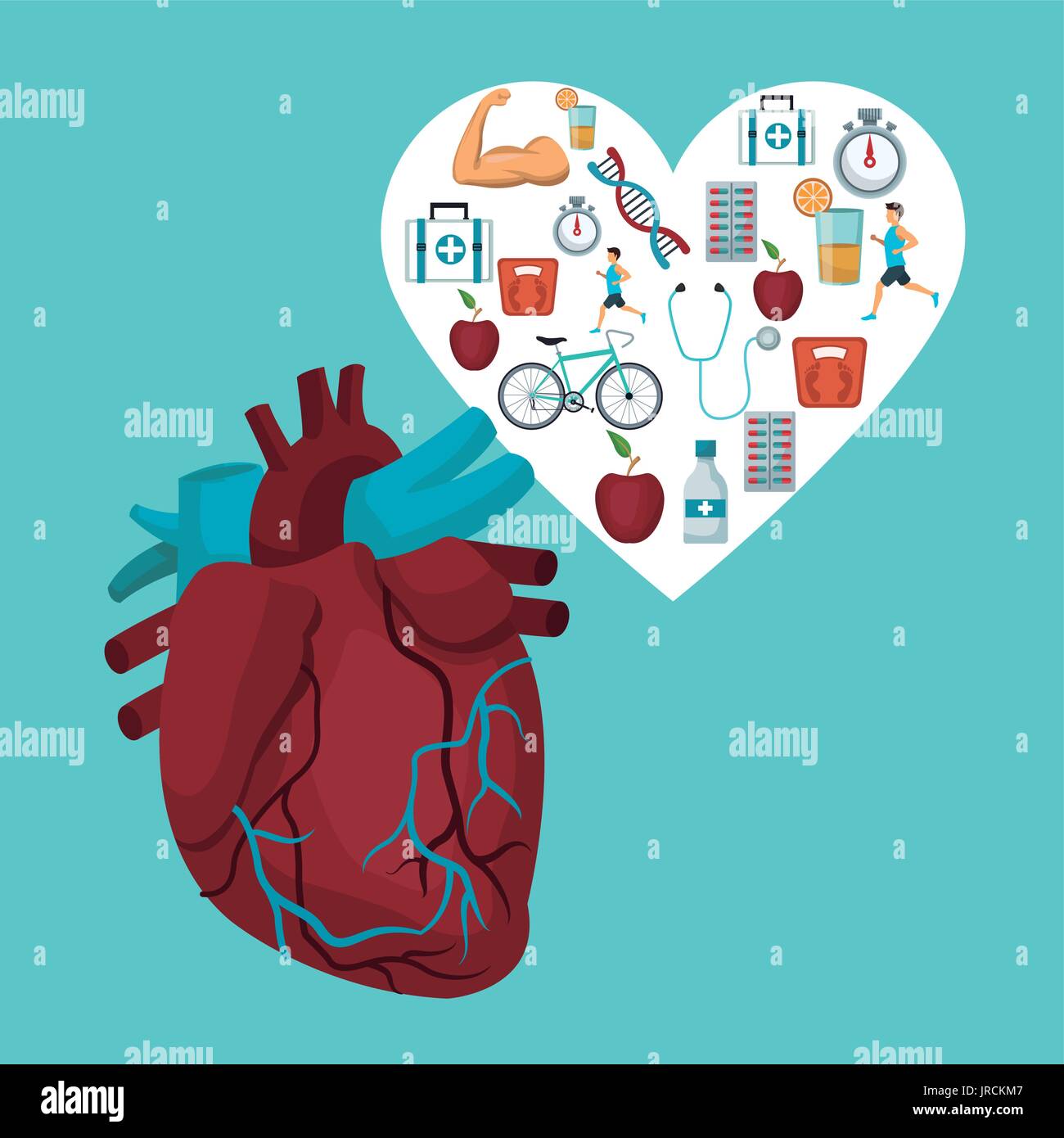 color background with heart organ with heart frame with icons health ...
