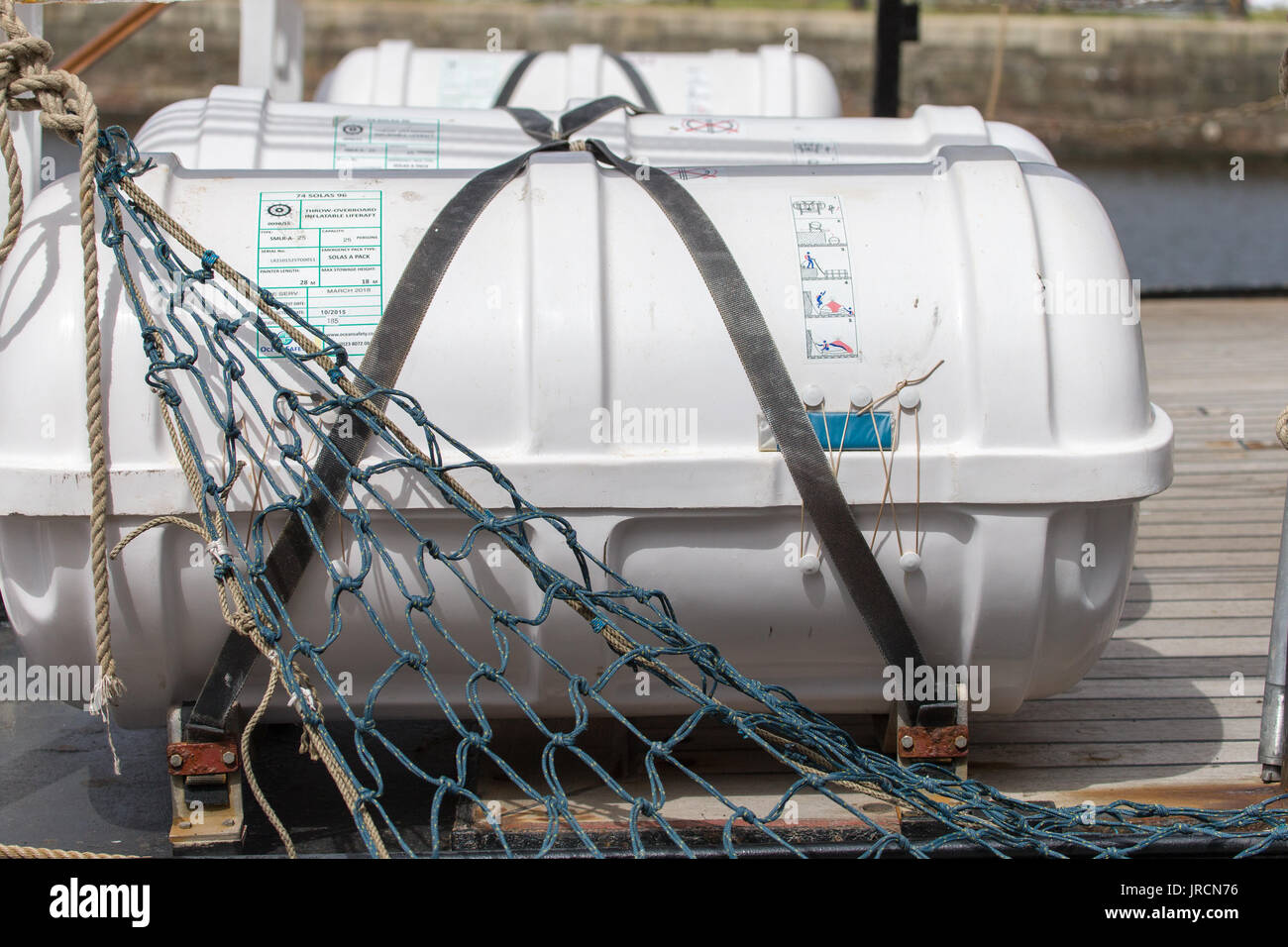 Inflatable Liferaft on the deck of a ship Stock Photo - Alamy