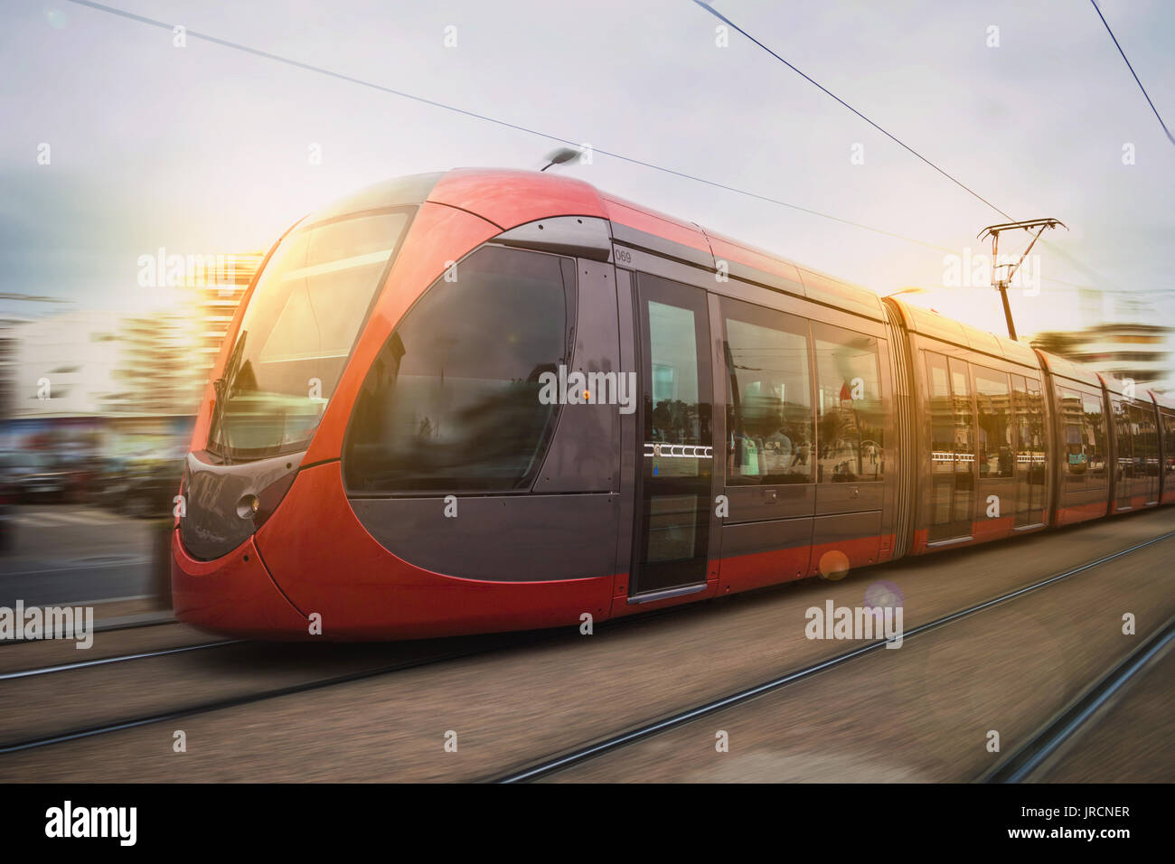 a fast moving tram in the streets of casablanca Stock Photo - Alamy
