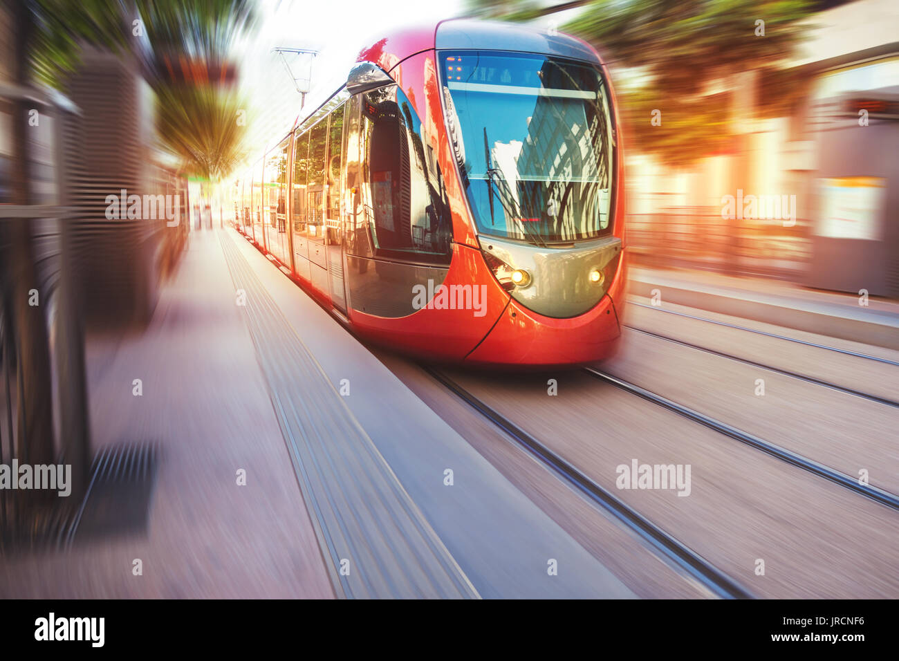 a fast moving tram in the streets of casablanca Stock Photo - Alamy