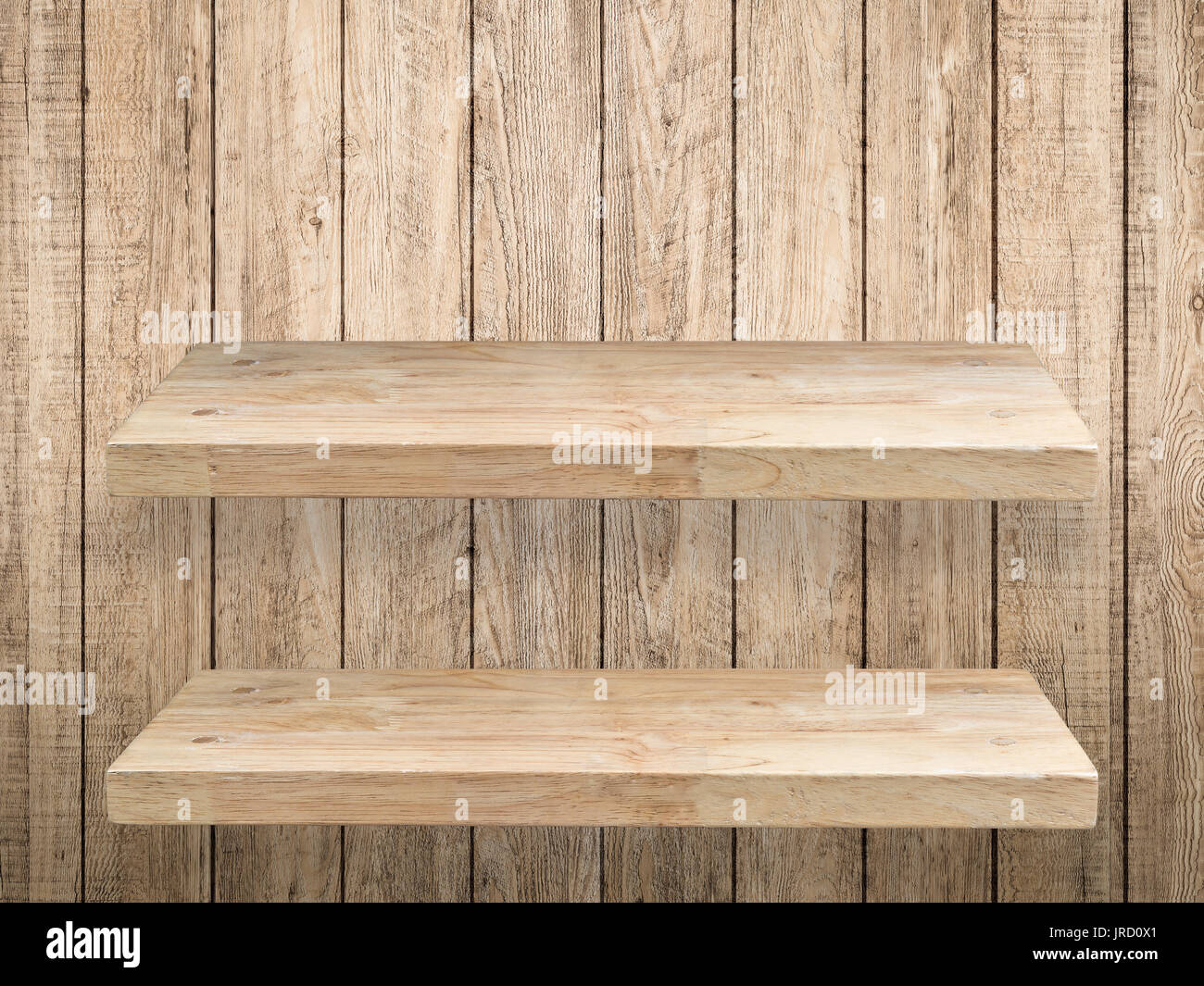 two wooden shelves on wooden background Stock Photo - Alamy