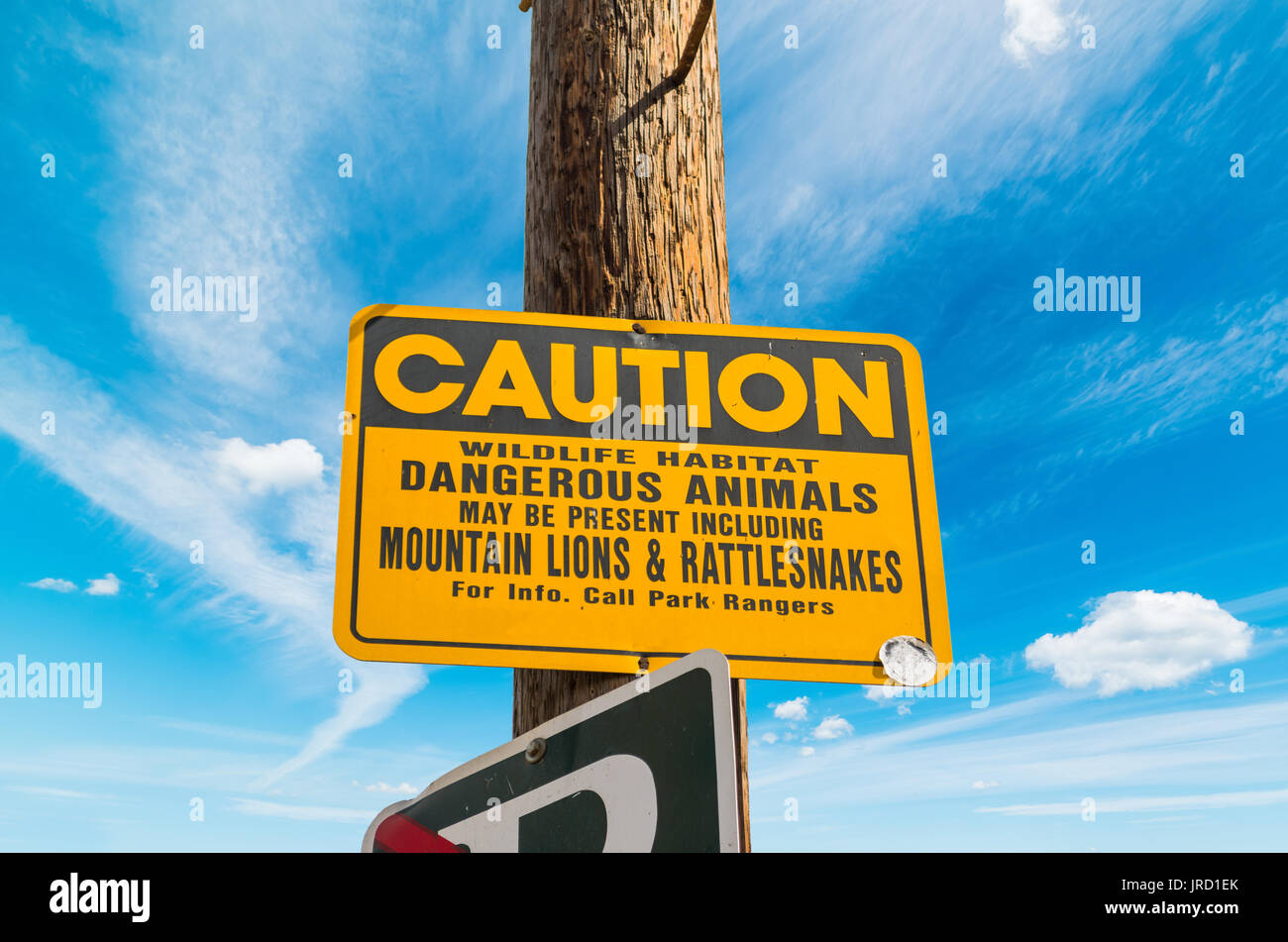 CAUTION DANGEROUS ANIMALS sign in Los Angeles, California Stock Photo ...