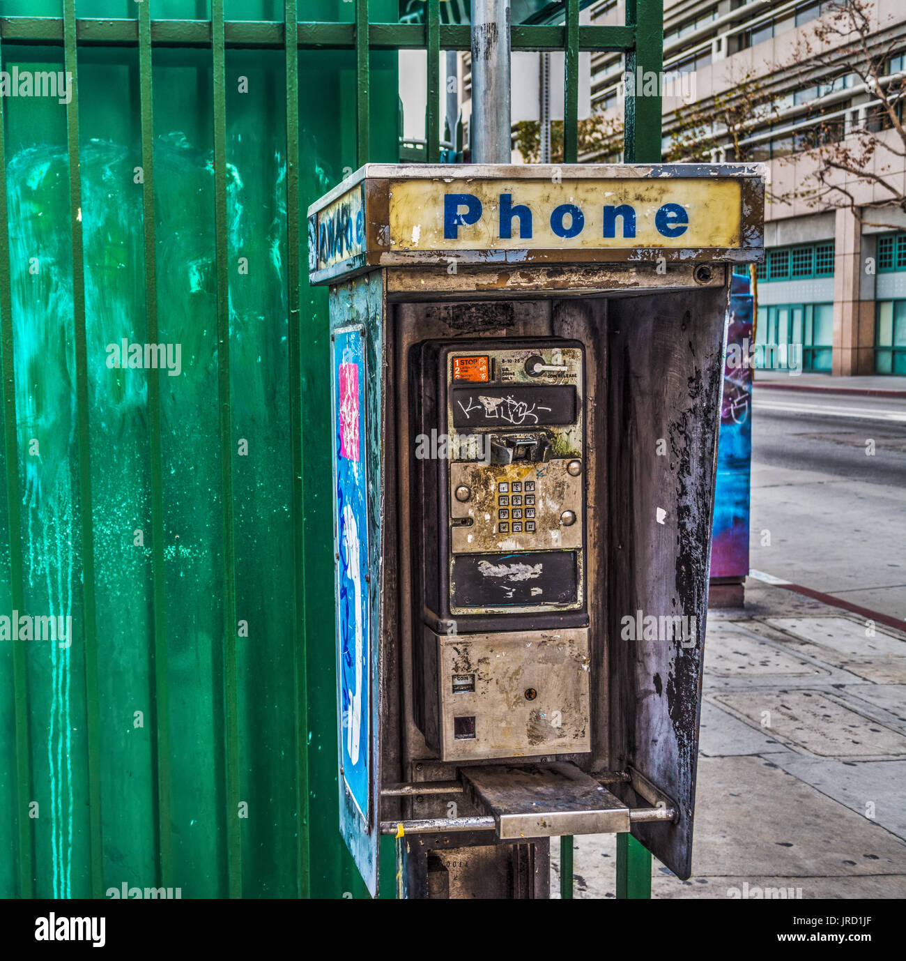 Broken public phone in downtown Los Angeles, California Stock Photo - Alamy