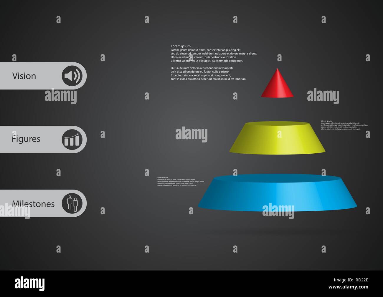 3D illustration infographic template with motif of cone triangle ...