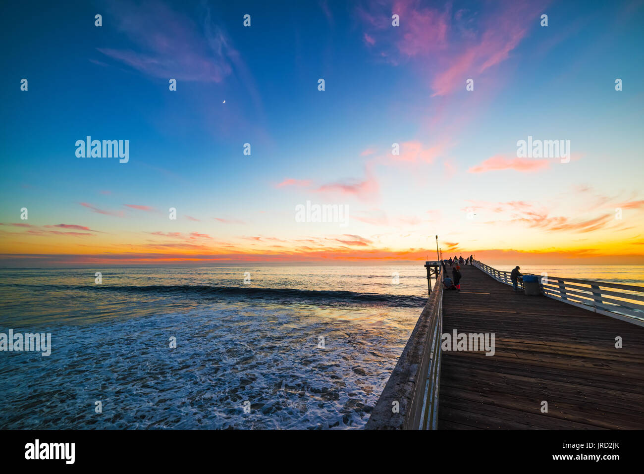 colorful sunset over Crystal Pier in Pacific beach, San Diego Stock ...