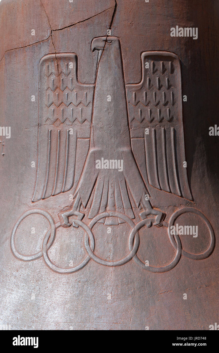 Close up of the historic 1936 Olympic Bell featuring the Reichsadler ...
