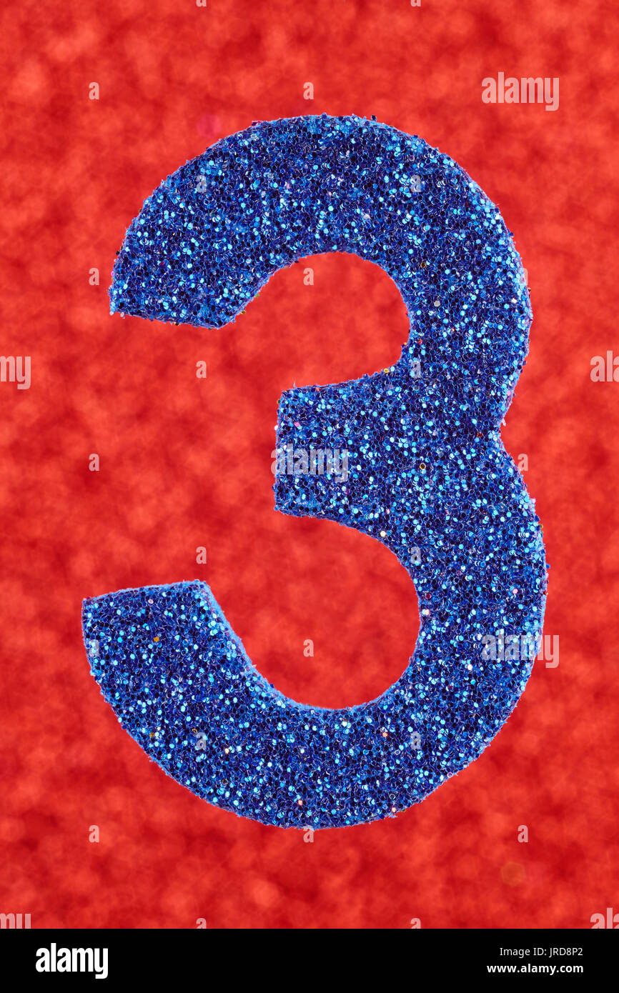 Number three blue color over a red background. Anniversary. Vertical ...