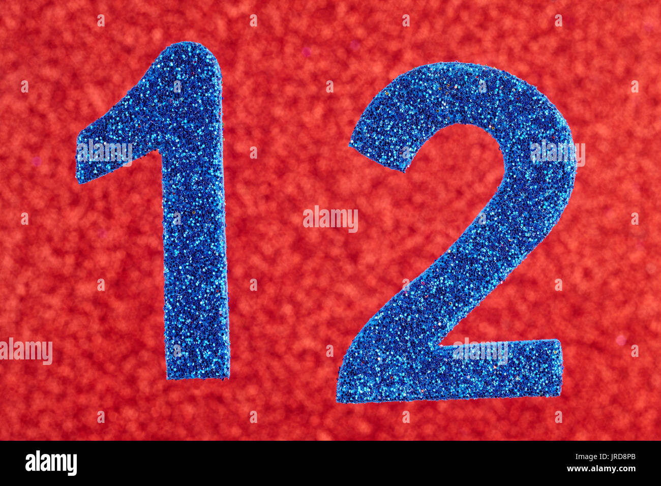 Number twelve blue color over a red background. Anniversary. Horizontal ...