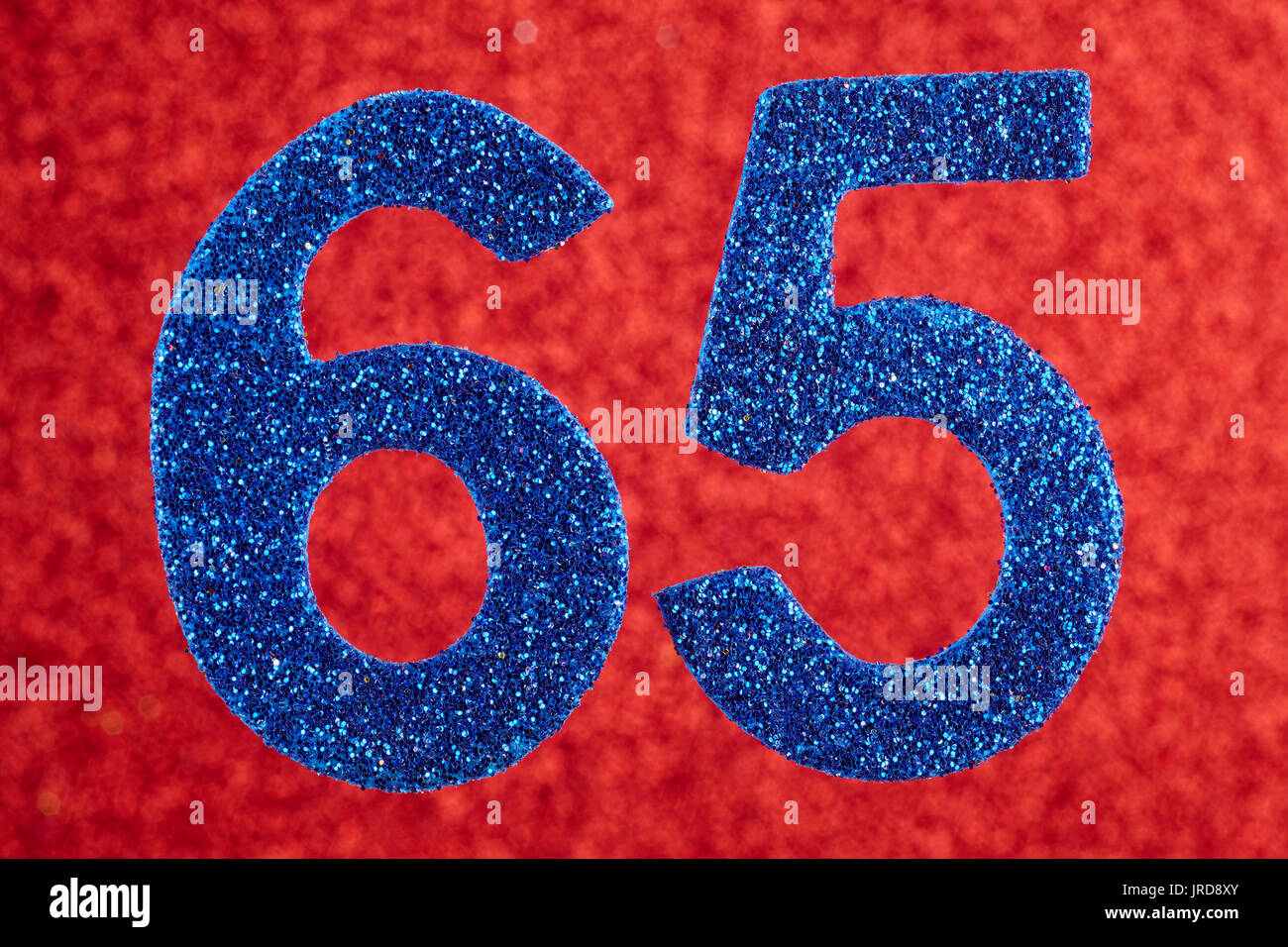 Number sixty-five blue color over a red background. Anniversary ...