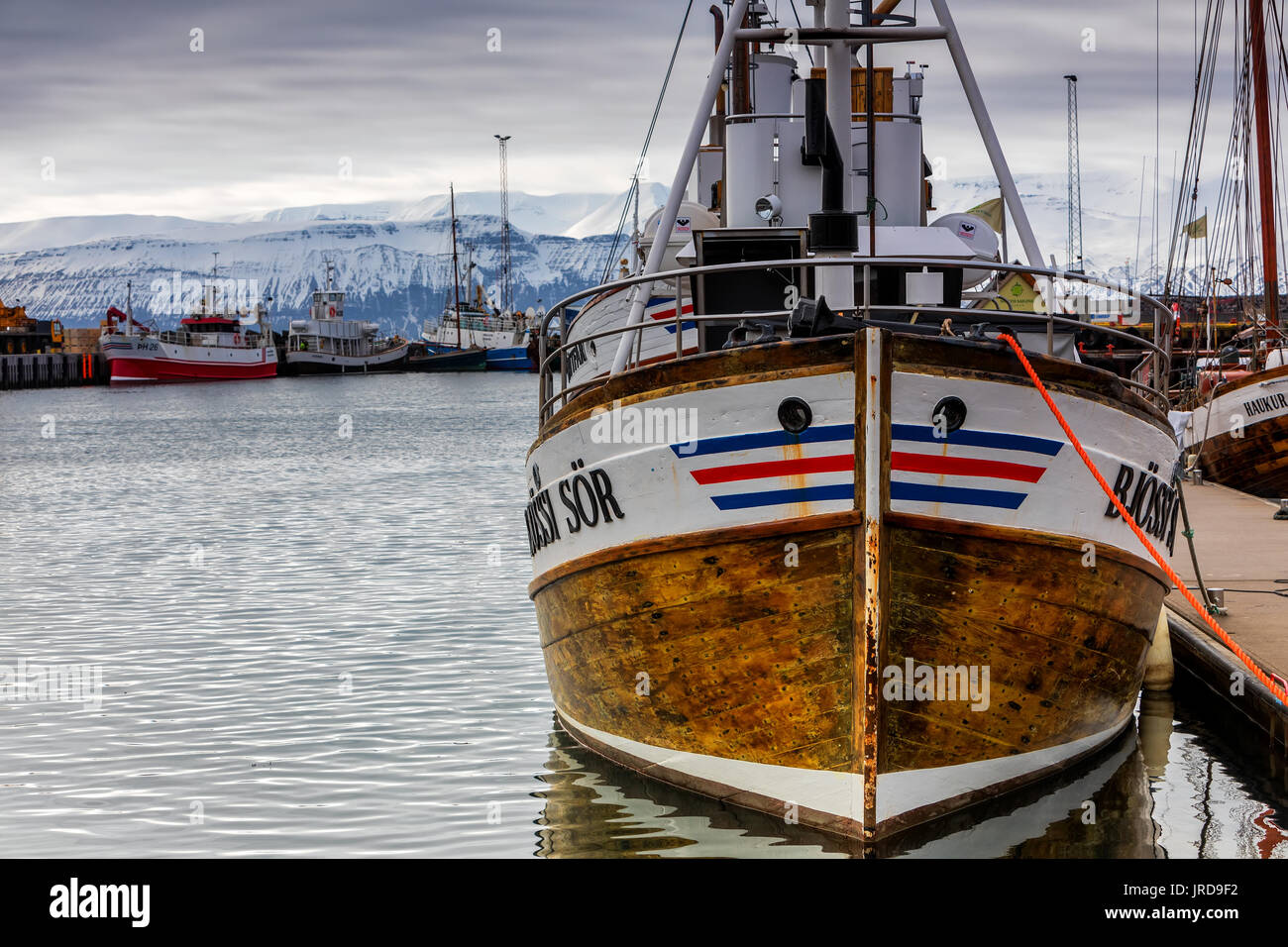 Husavik, Iceland - March 29, 2017: Traditional whale watching boats ...