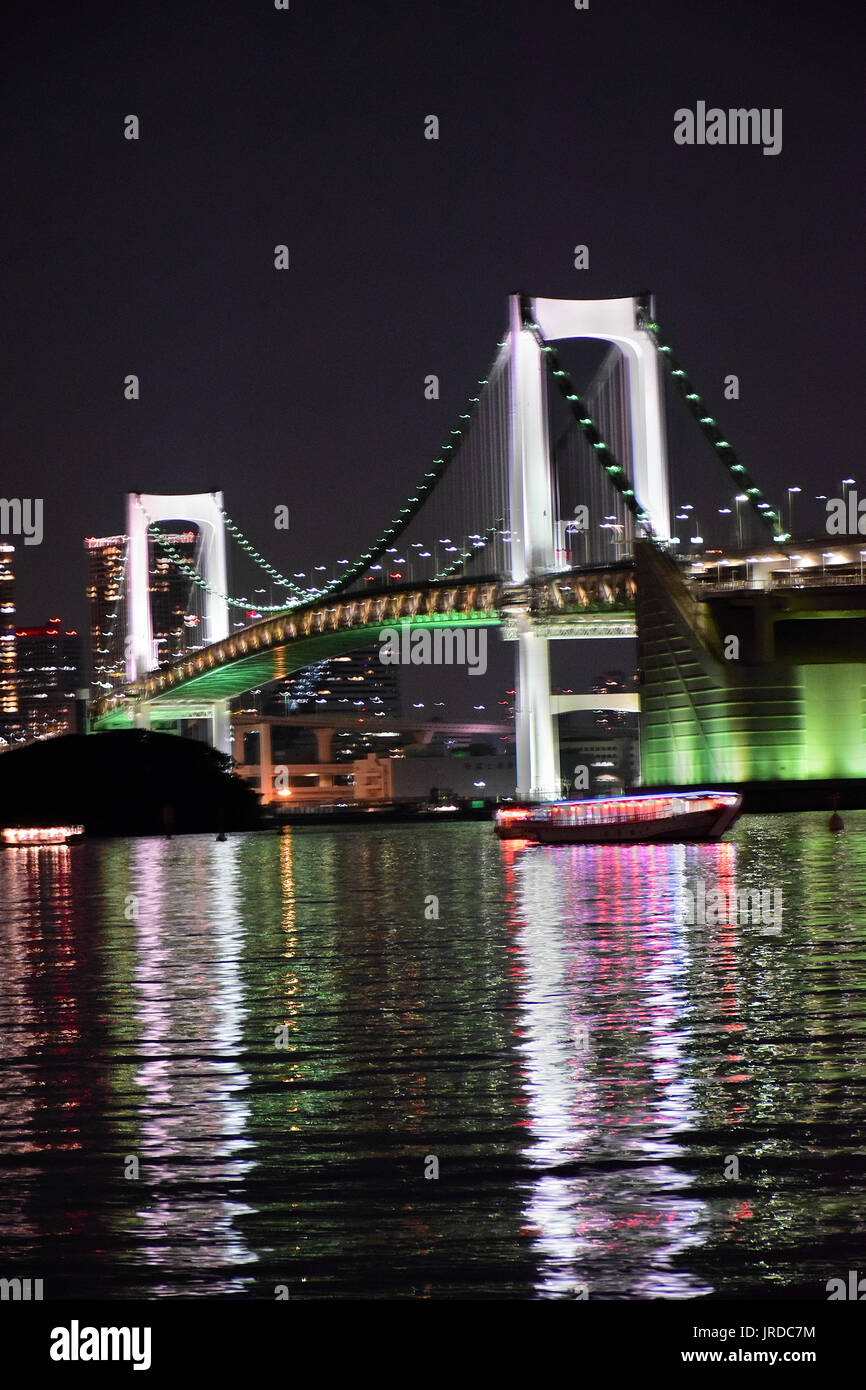 Landscape of Rainbow bridge & Tokyo Bay at night Stock Photo - Alamy