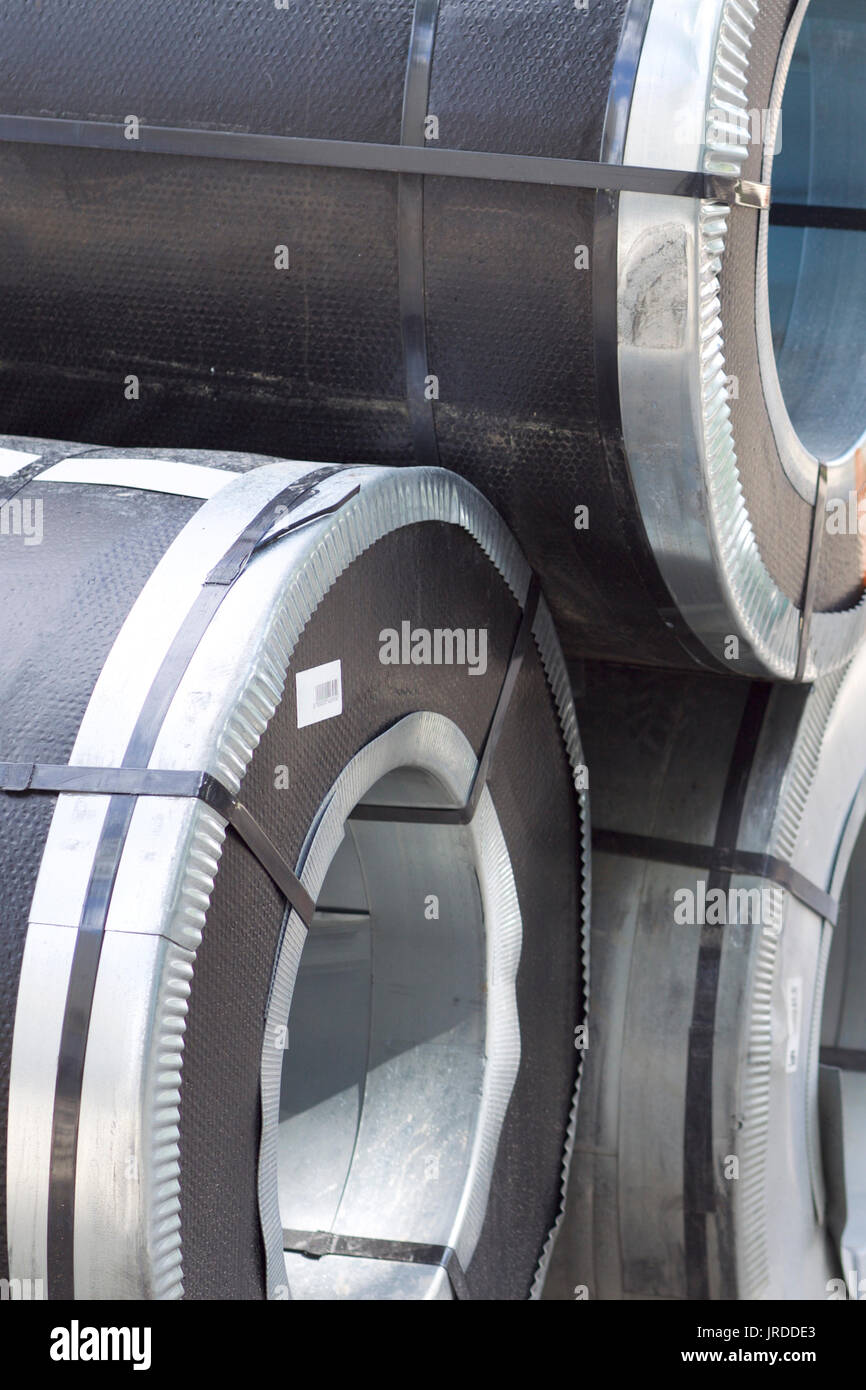 Rolls of cold-rolled galvanized steel with polymer coating in stock ...