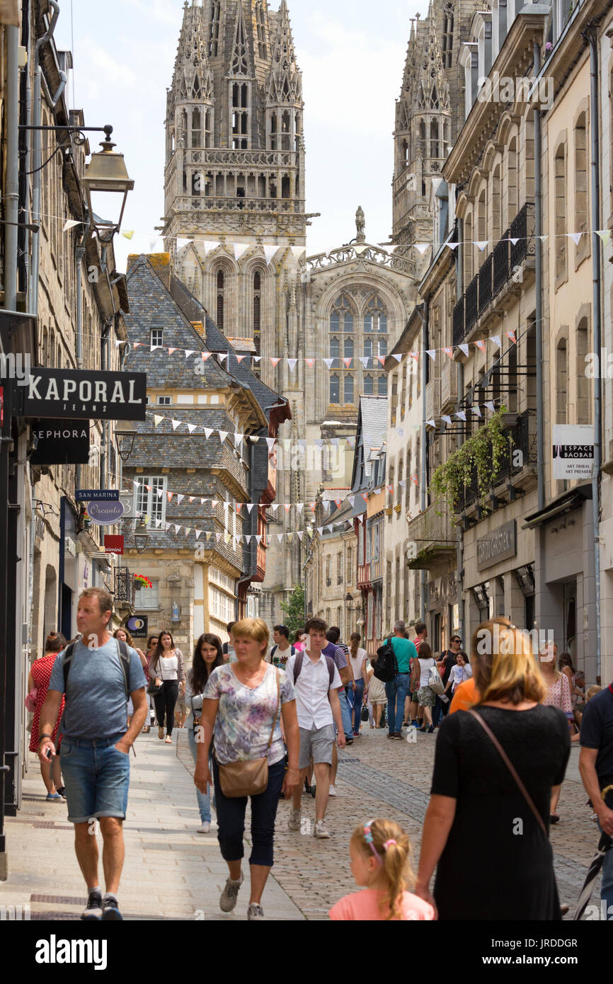 Quimper Brittany France - street scene, near the cathedral, Quimper ...
