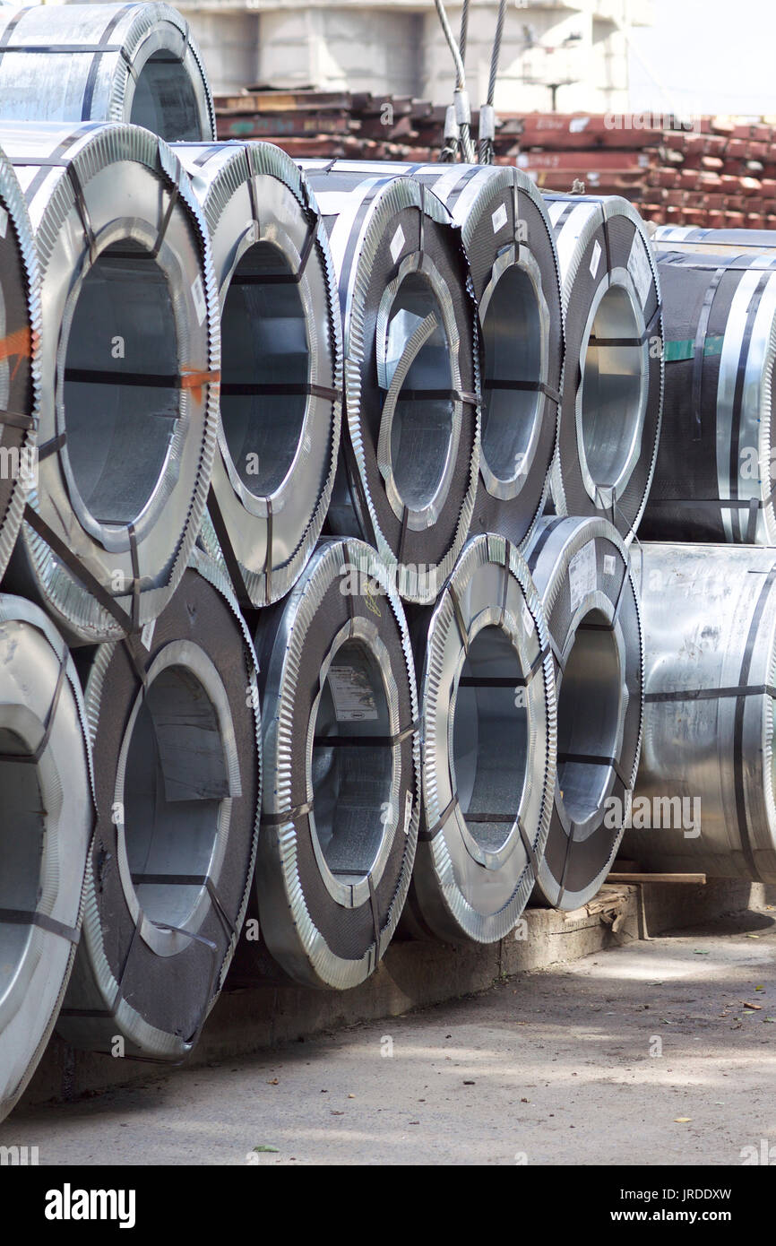 Rolls of cold-rolled galvanized steel with polymer coating in stock ...