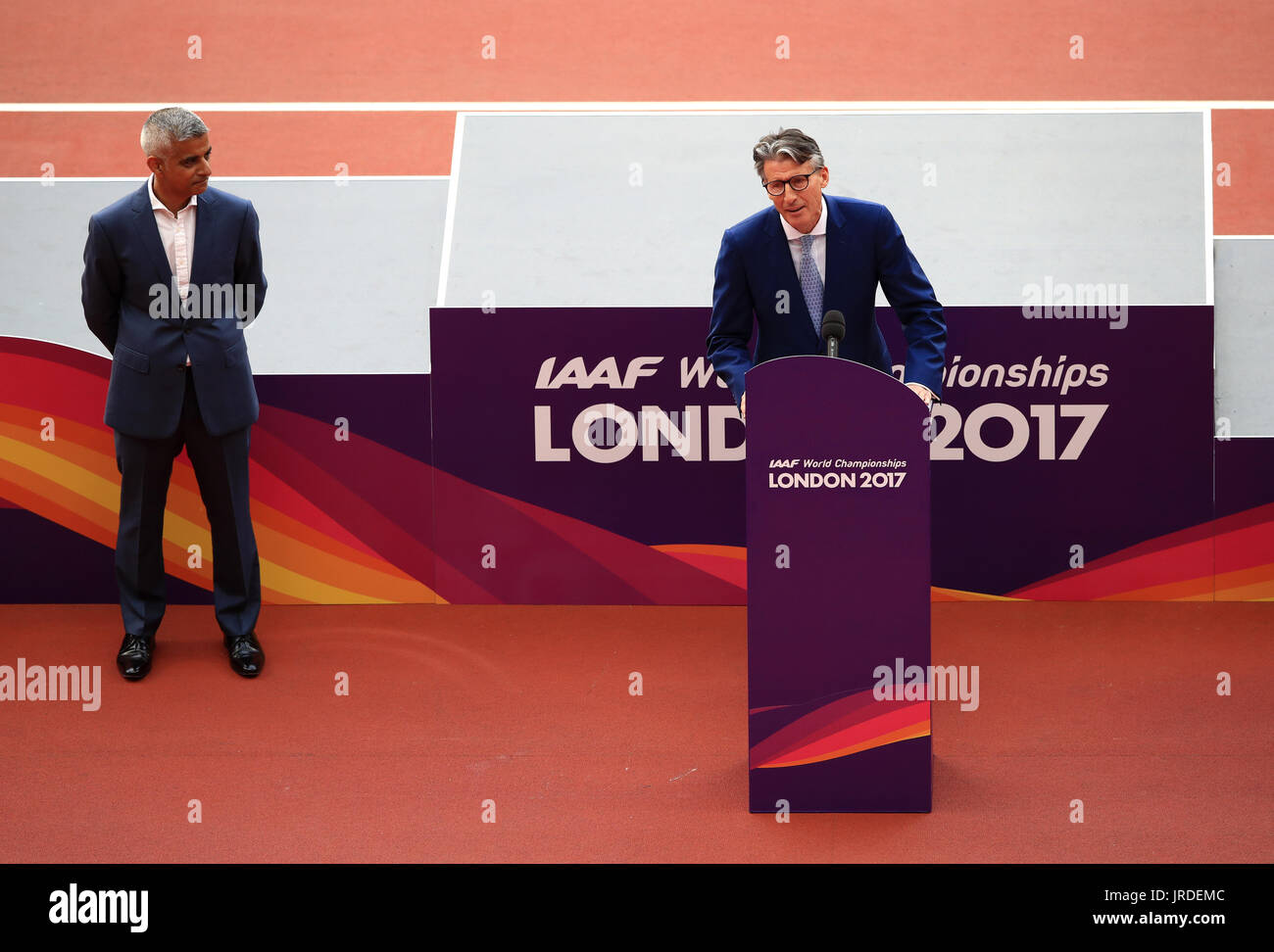 President of the IAAF Lord Sebastian Coe (right) speaks alongside the ...