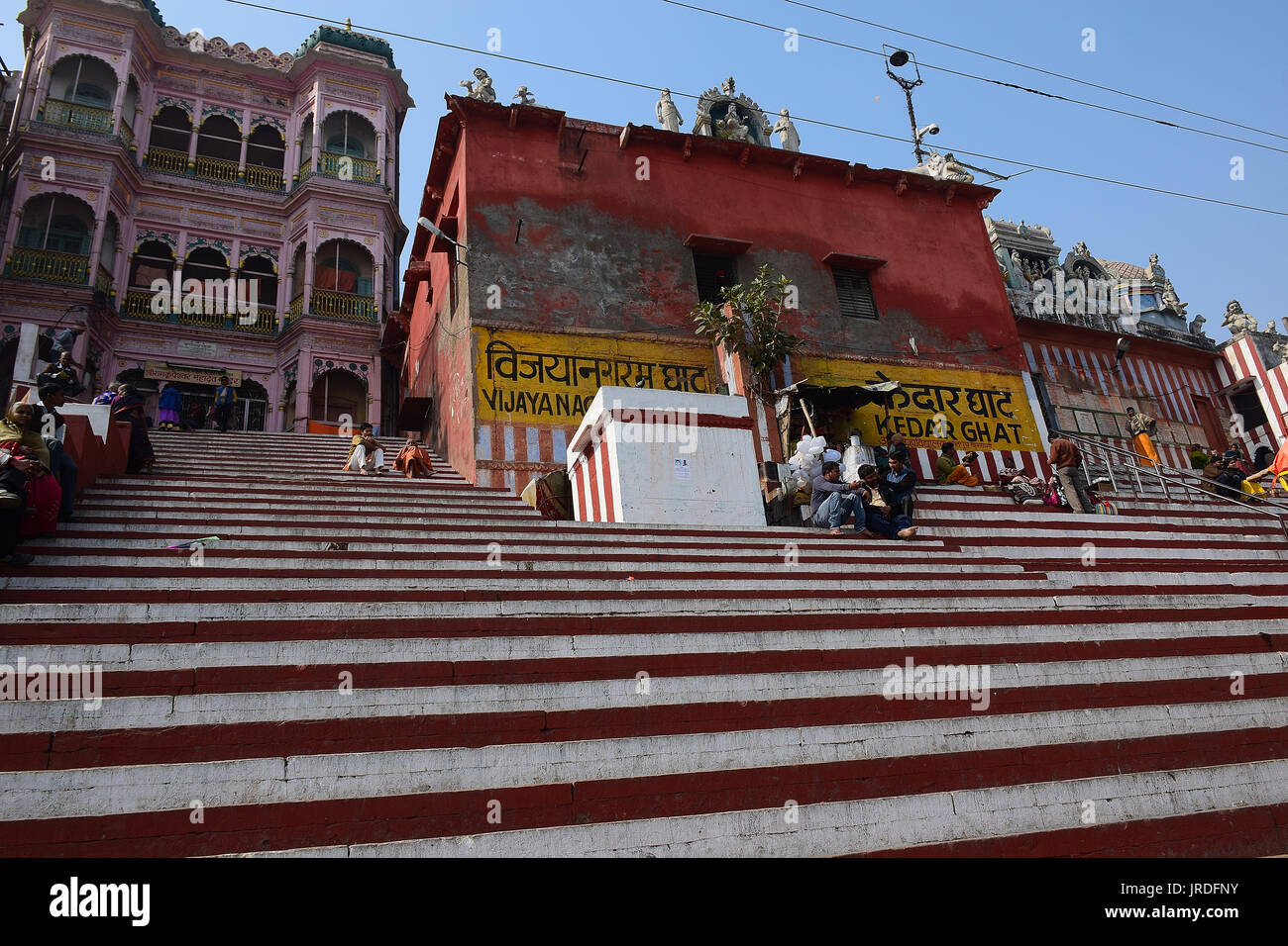 Landscape of Ganges river ghats at Varanasi, India. Varanasi is one of ...