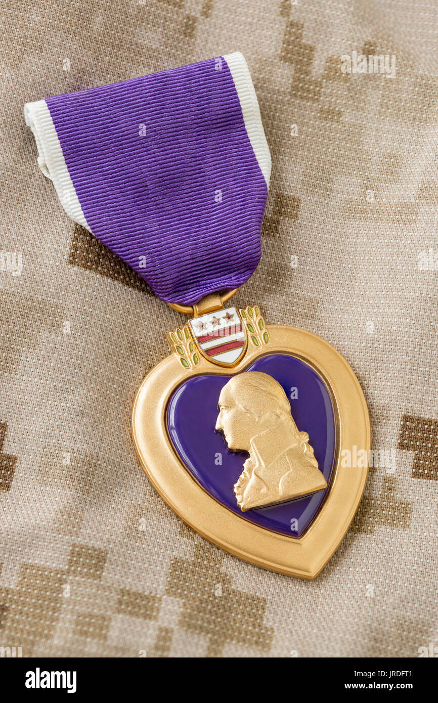 Purple Heart Medal Laying on Military Fatigues Stock Photo - Alamy