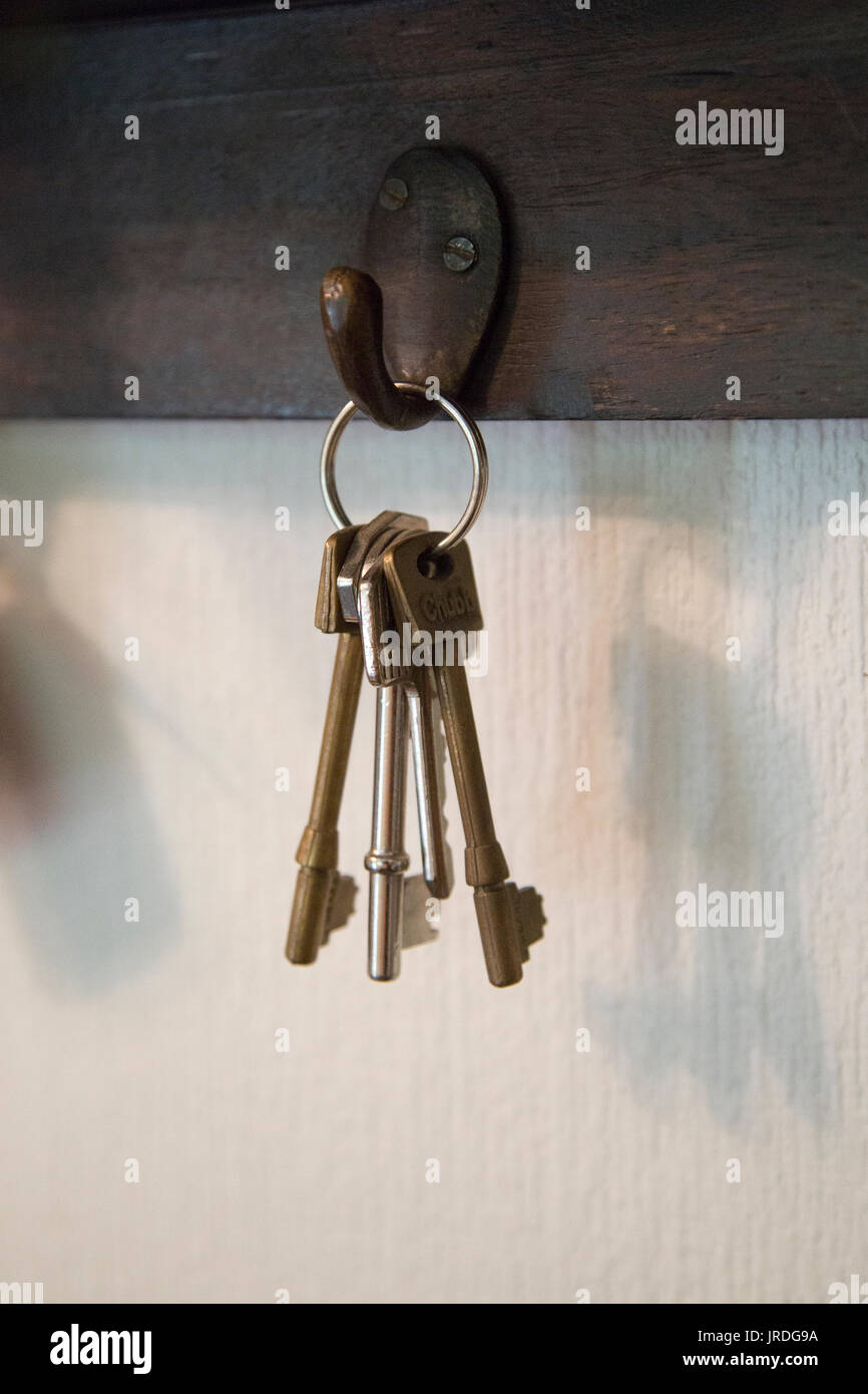 Keys Hanging on a Hook in a Domestic Environment Stock Photo - Alamy