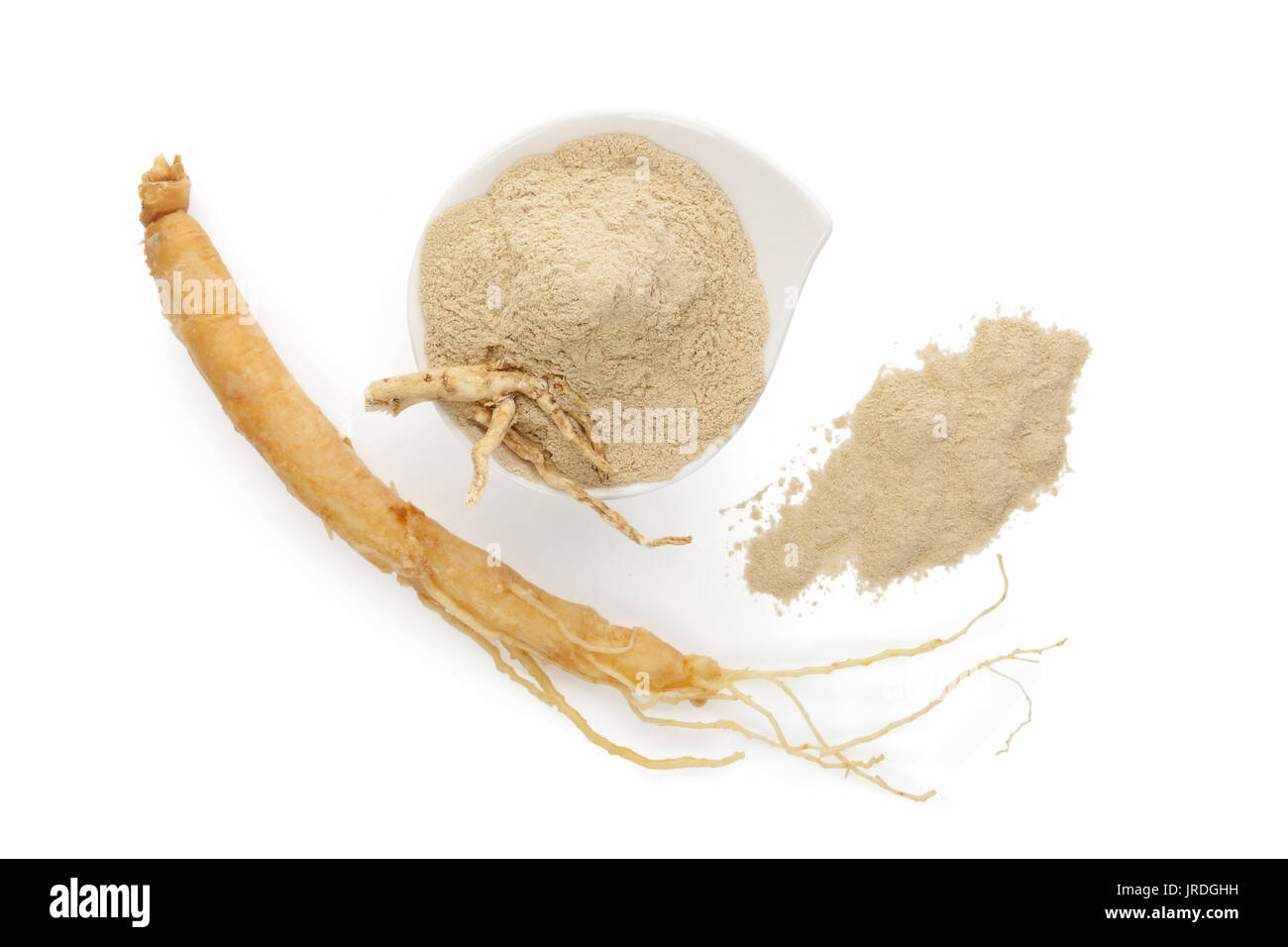 Ginseng Root Powder from above, isolated on white background. Ground ...
