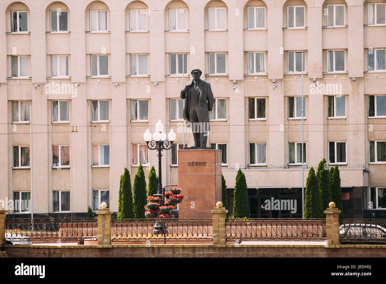 Grodno, Belarus. Statue Of Vladimir Lenin In Lenin Square In Hrodna ...