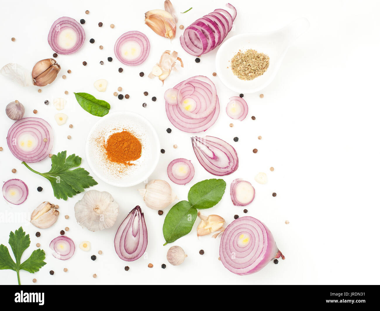 garlic onion pepper colorful spices tropical flavoring food on white ...