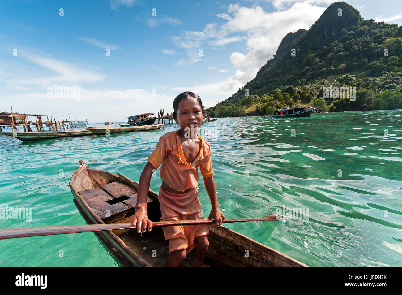 Semporna , Malaysia: September 17, 2011:Young girl of Bajau Laut near ...