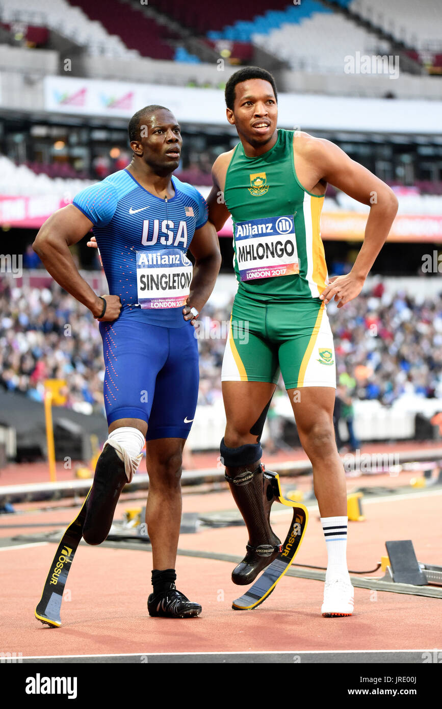 Jerome Singleton and Mpumelelo Mhlongo competing in the T44 200m final ...