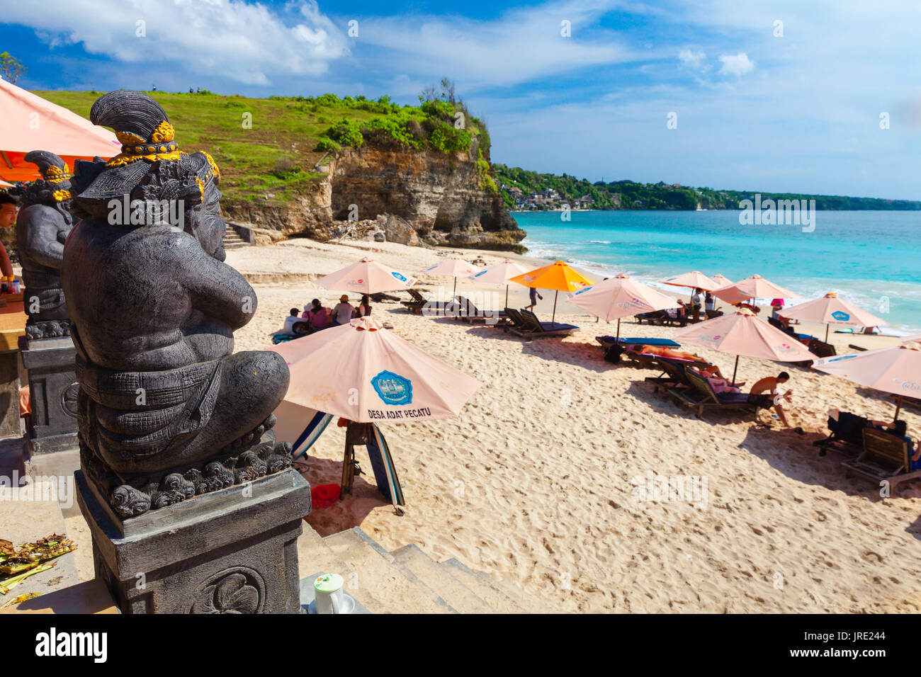 Bali seascape with huge waves at beautiful hidden white sand beach ...