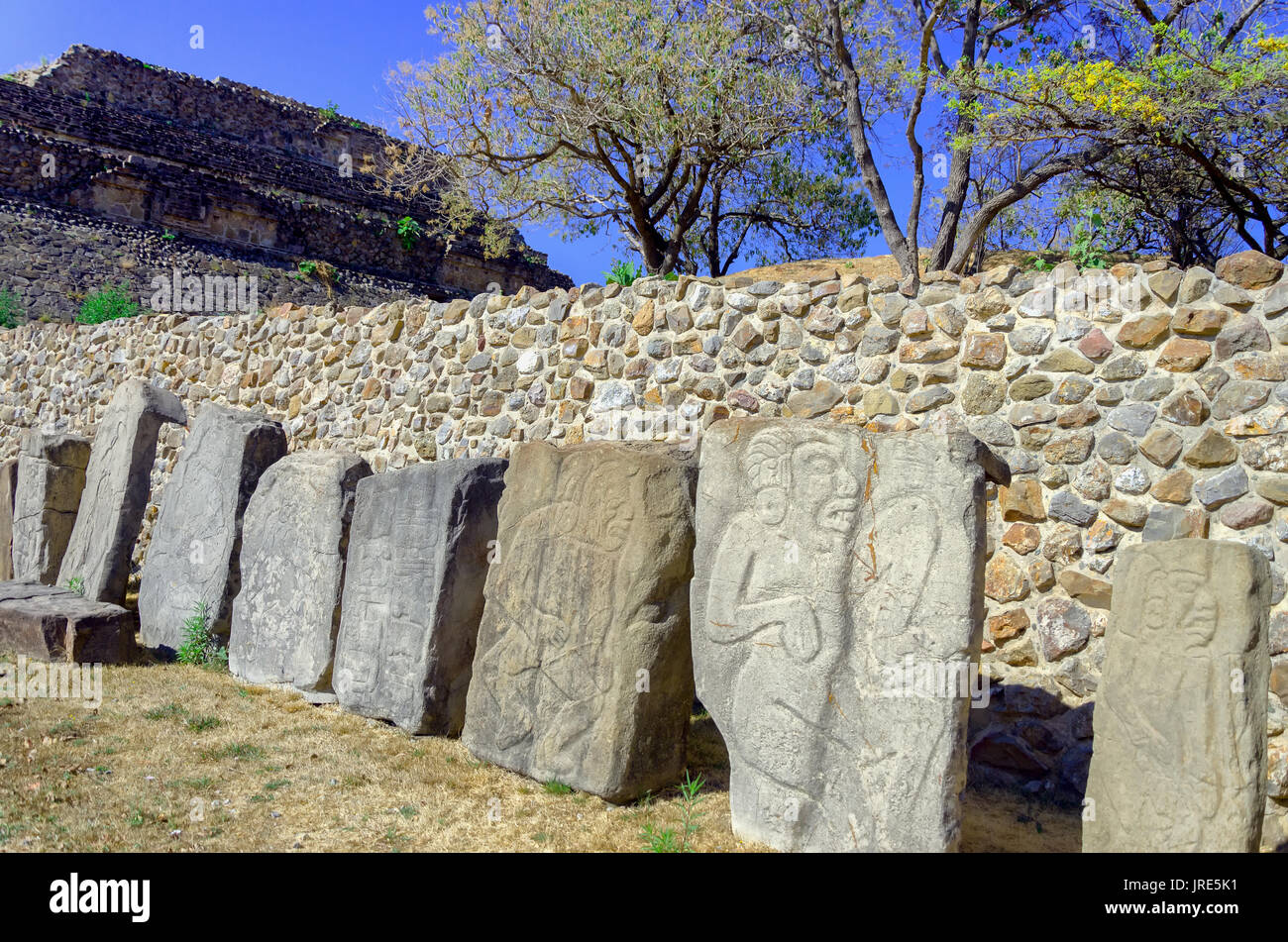 Stones of the dancers in the plaza of the dancers in Monte Alban ruins ...