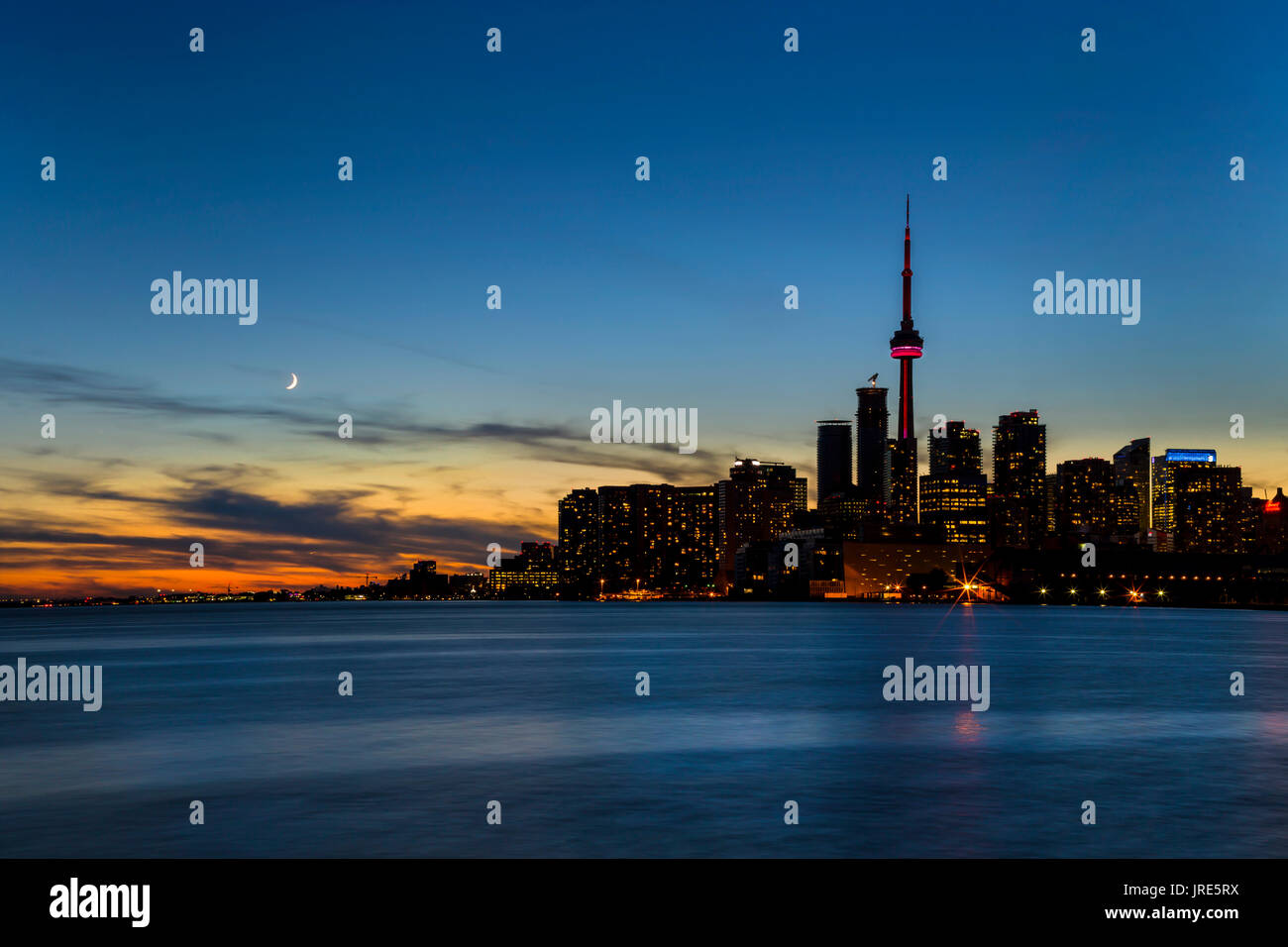 Toronto Skyline at dusk, over Lake Ontario Stock Photo - Alamy