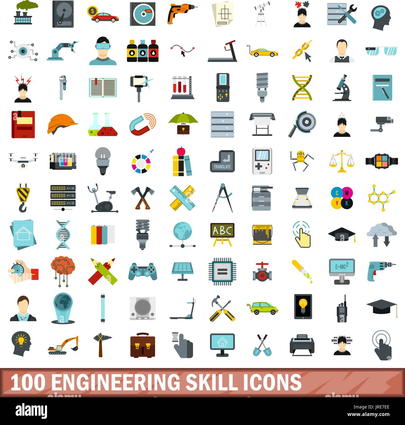 100 engineering skill icons set, flat style Stock Vector Image & Art ...