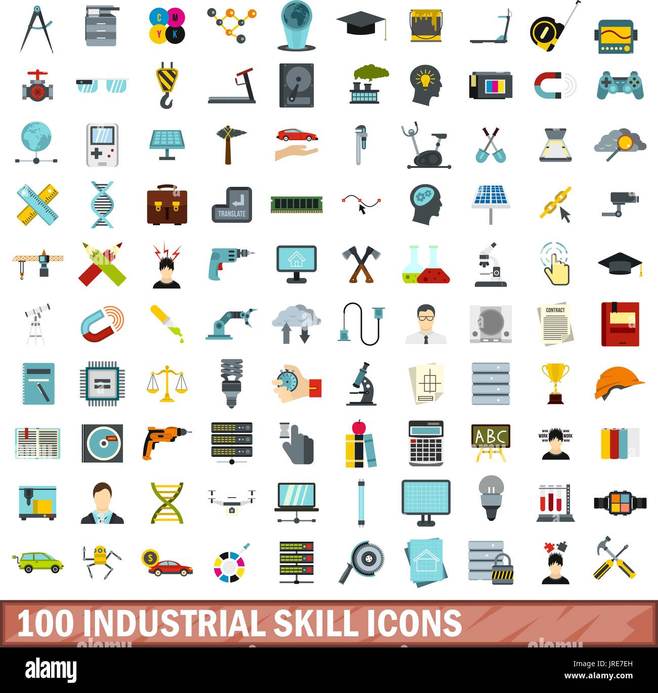 100 industrial skill icons set, flat style Stock Vector Image & Art - Alamy