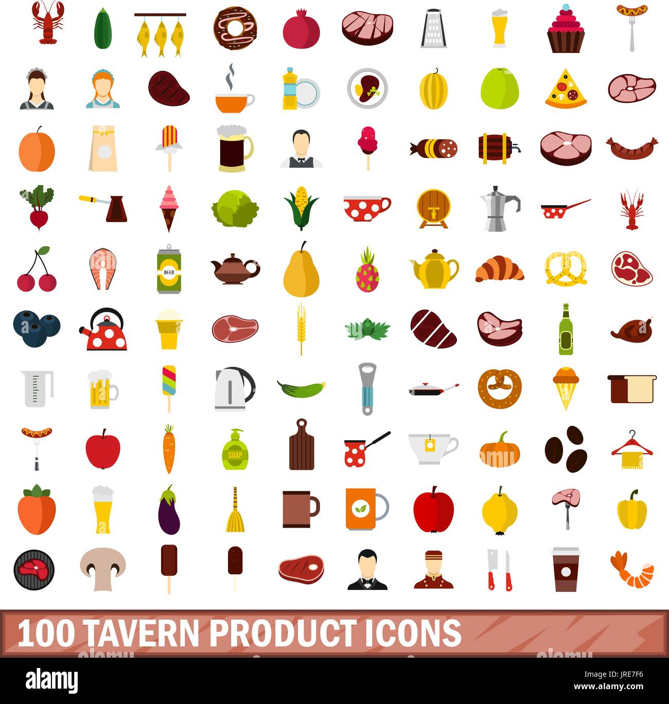 100 tavern product icons set, flat style Stock Vector Image & Art - Alamy