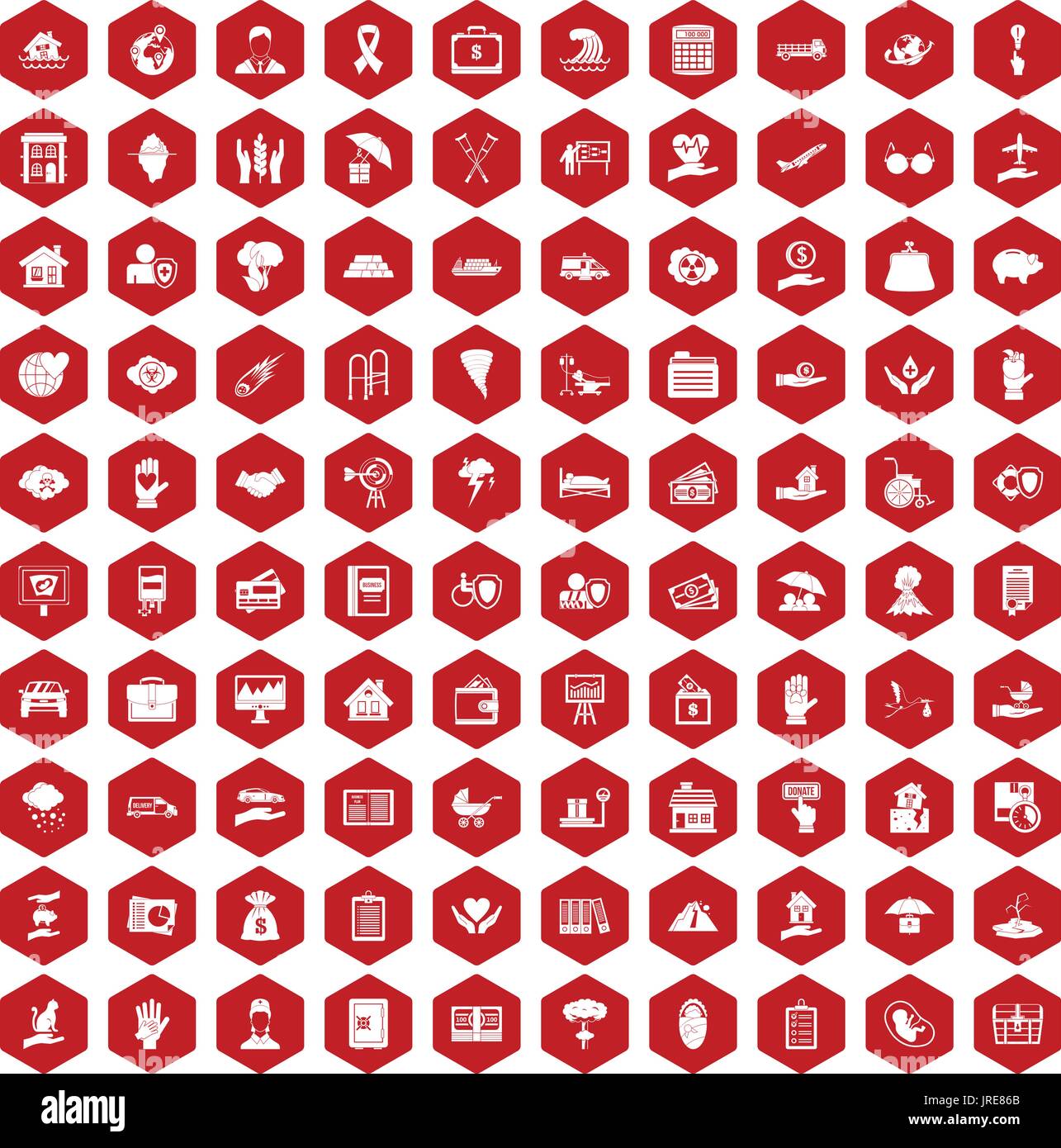 100 insurance icons hexagon red Stock Vector Image & Art - Alamy